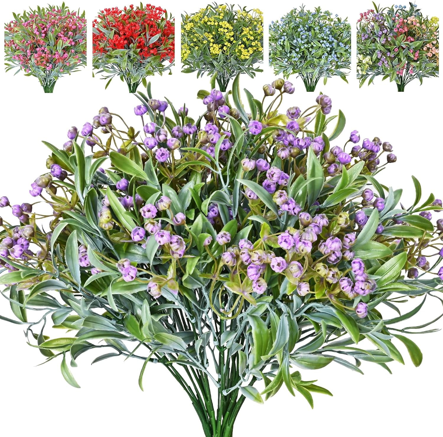 NAMZI 6 Bundles Artificial Flowers for Outdoors, Faux Outdoor Plants UV ...