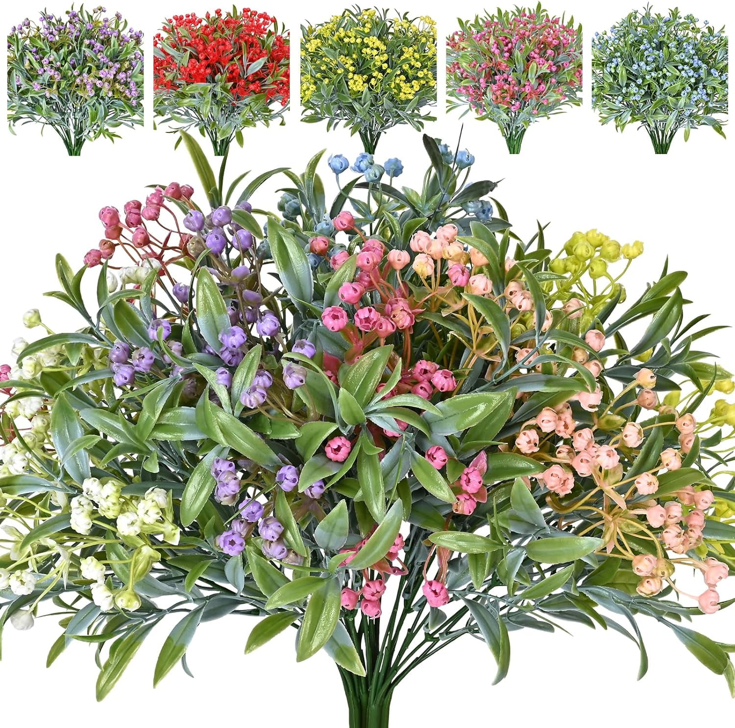 NAMZI 6 Bundles Artificial Flowers for Outdoors, Faux Outdoor Plants UV ...