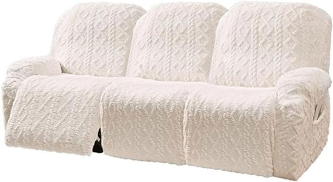 NAMZI 8 Pieces Geometric Jacquard Plush Recliner Sofa Covers Soft Fuzzy ...