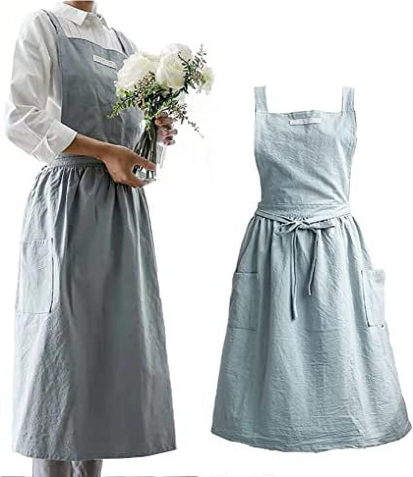 NAMZI Cotton and linen Kitchen Cooking Aprons Dress for Women with ...