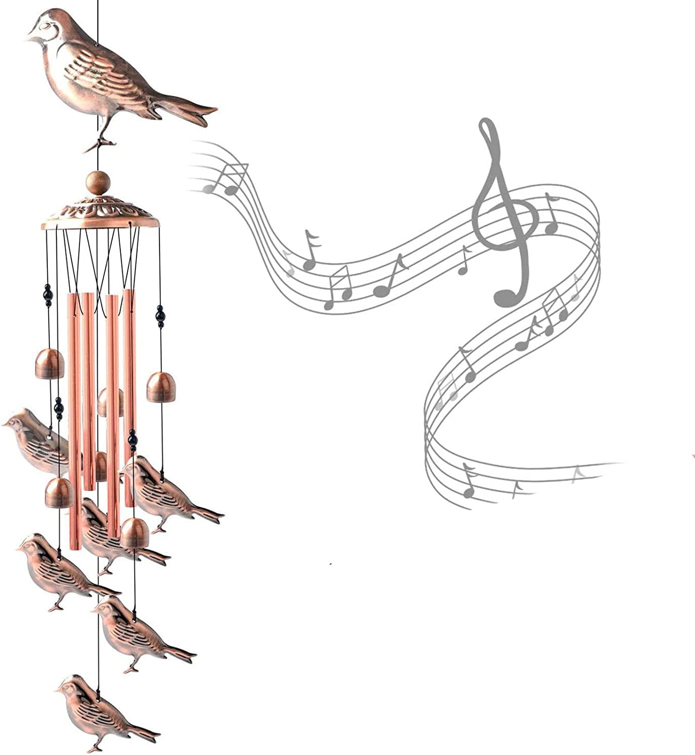NAMZI Retro Wind Chimes, Bird Wind Chimes-4 Hollow Aluminum Tubes -6 ...