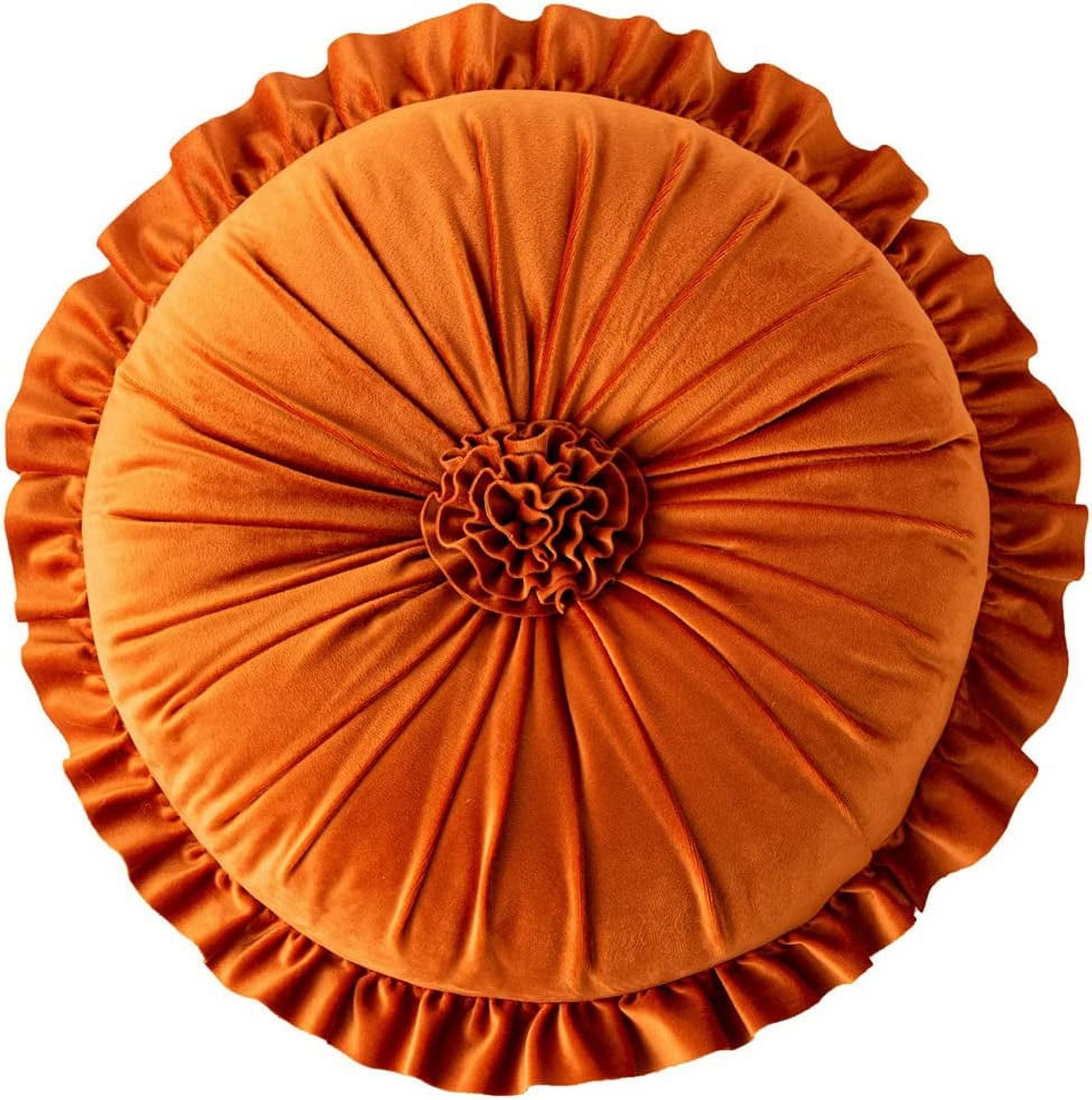 NAMZI Round Throw Pillow with Ruffles, Pumkin Pleated Velvet Chair ...