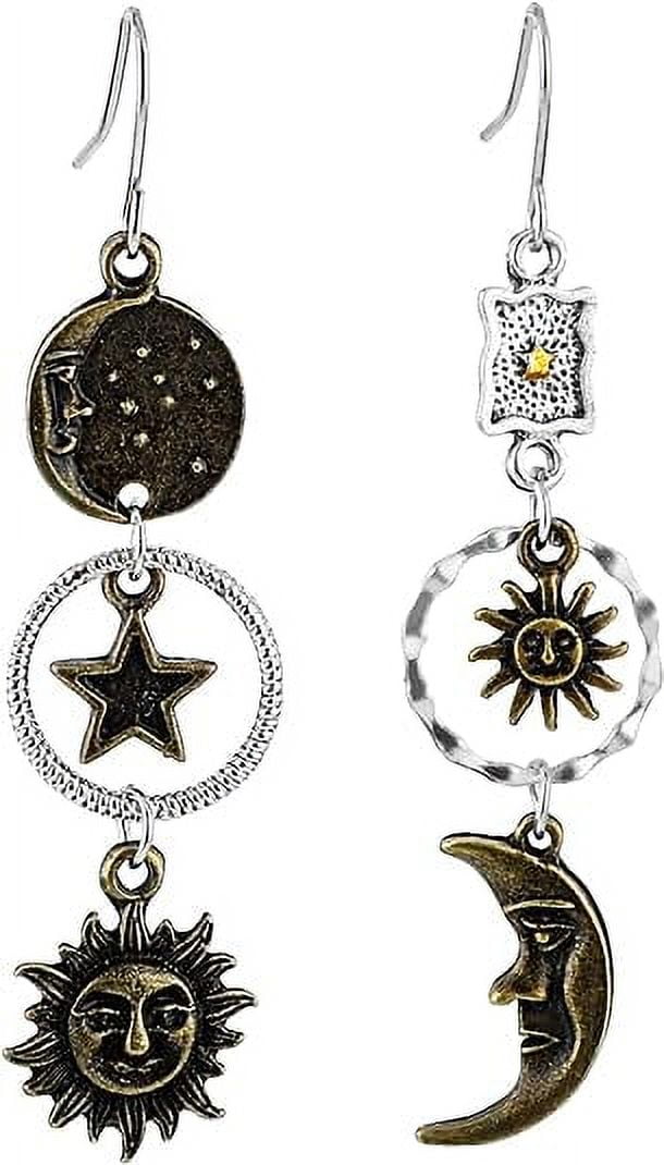 NAMZI Sun Moon Star Dangle Earrings Vintage Statement Earrings Bronze ...