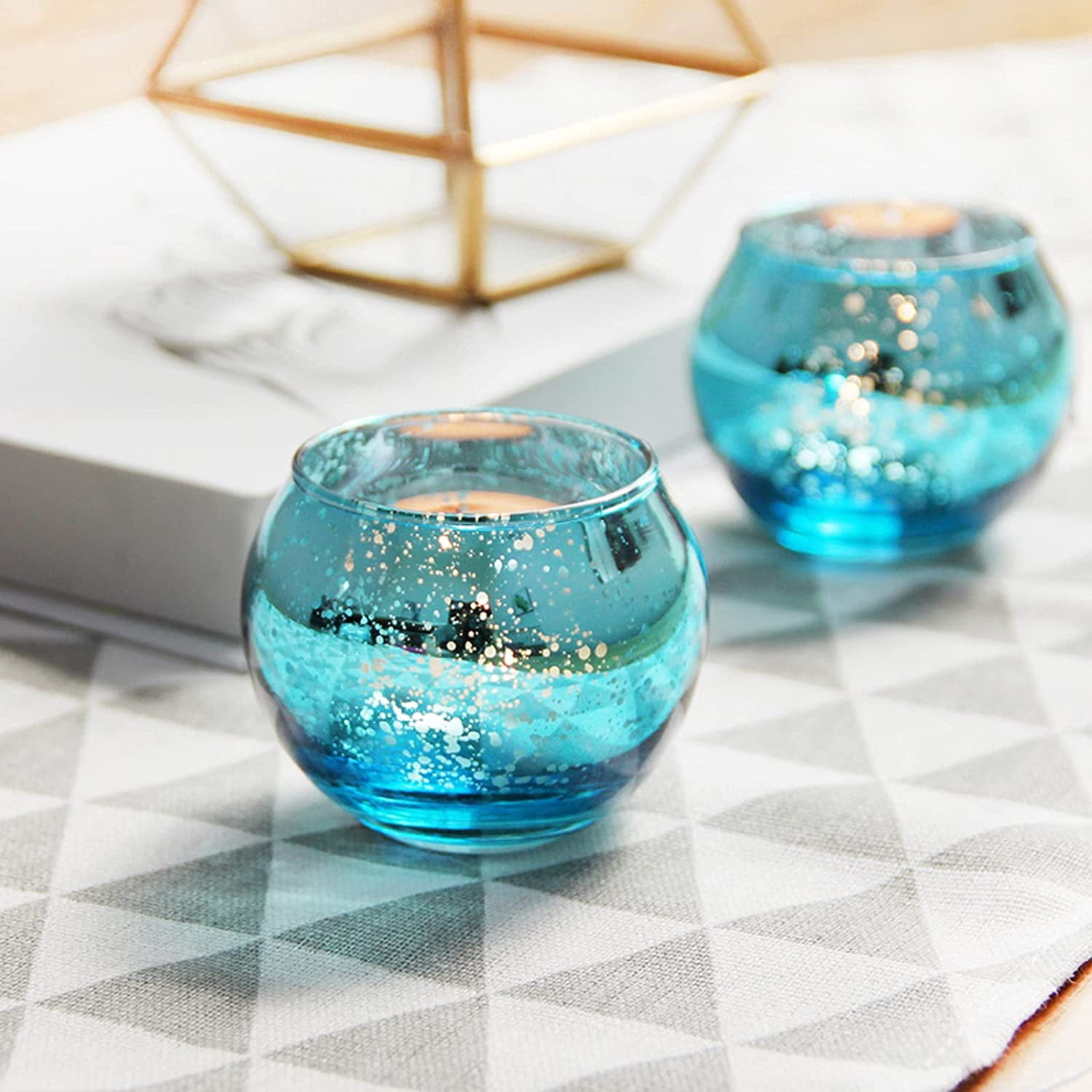 NANAHuang 12 Pack Round Gold Votive Candle Holders, 2-Inch Glass ...
