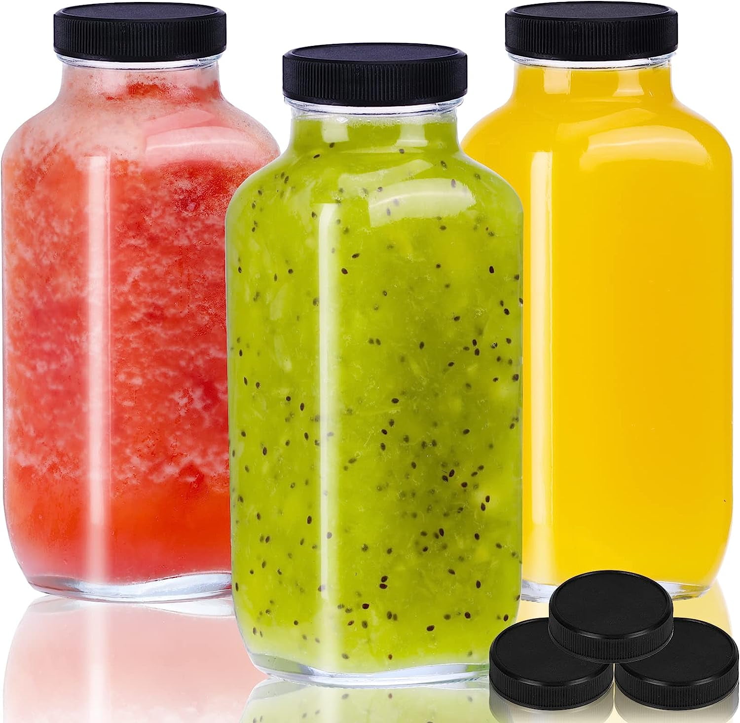 NANAHuang 16oz Juice Bottles, Clear Glass Jars with Lids, Reusable ...