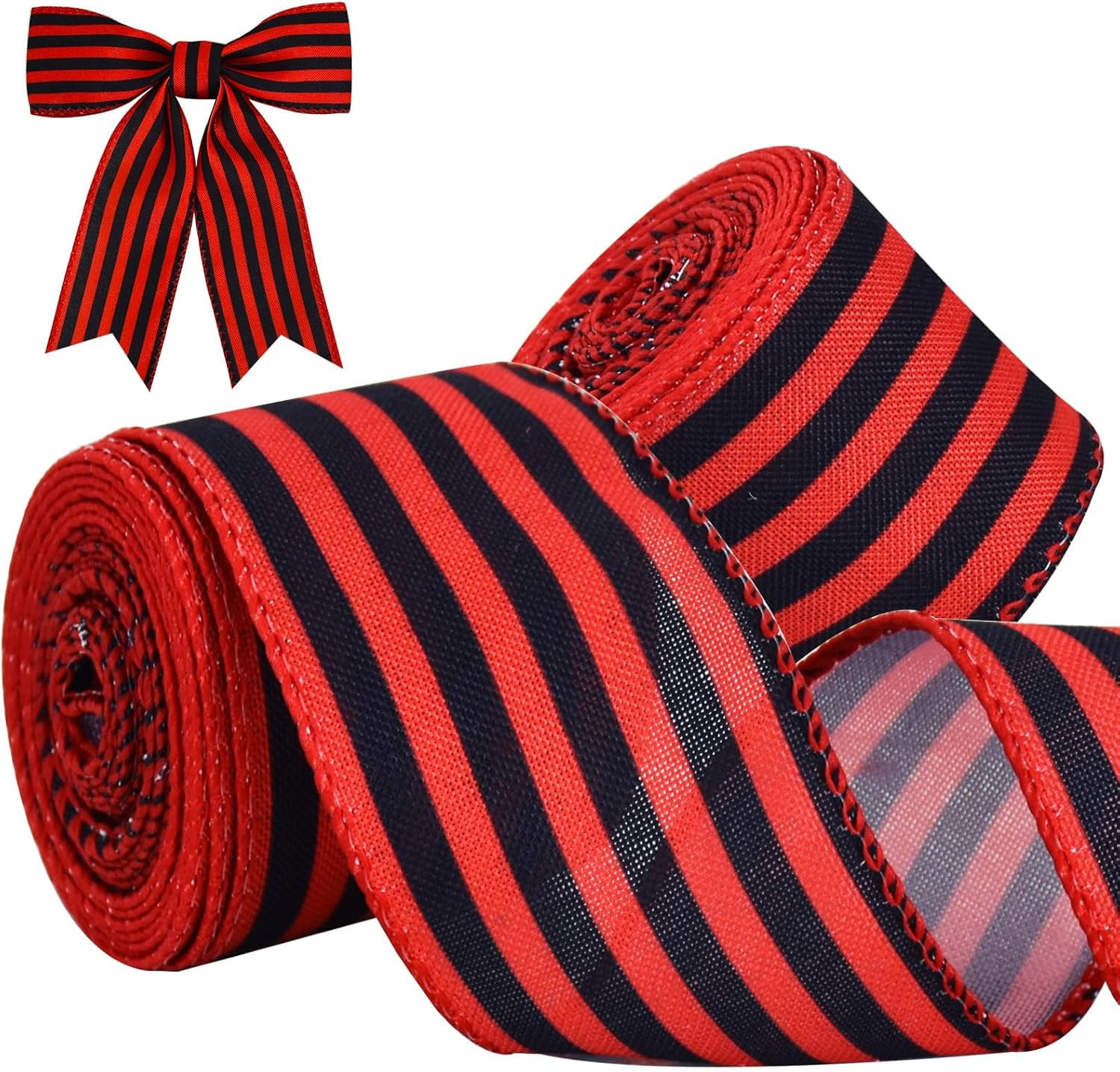 NANAHuang 2 Rolls-2 Inch Black Striped Wired Ribbon, Black and White ...