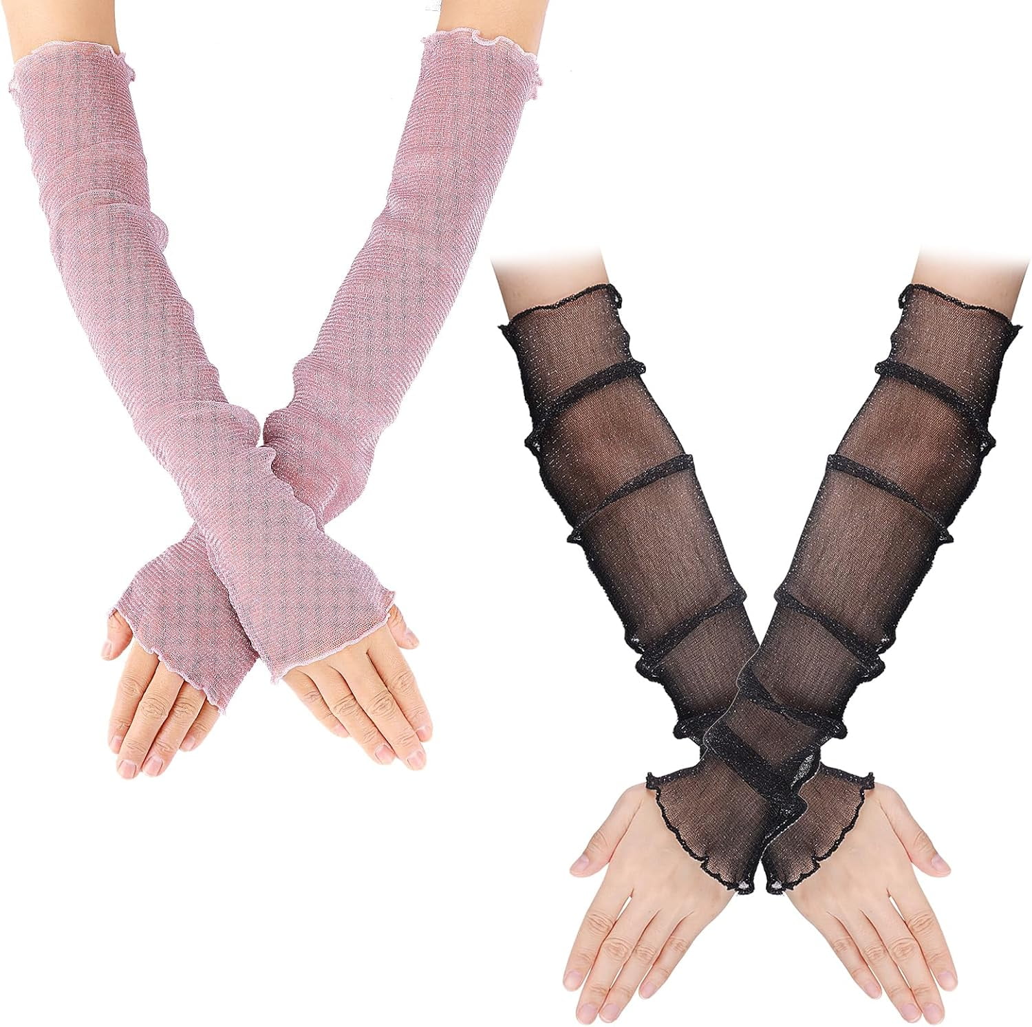NANAHuang 2Pairs Women's Long Ultra-thin Lace Arm Sleeves Cooling Mesh ...