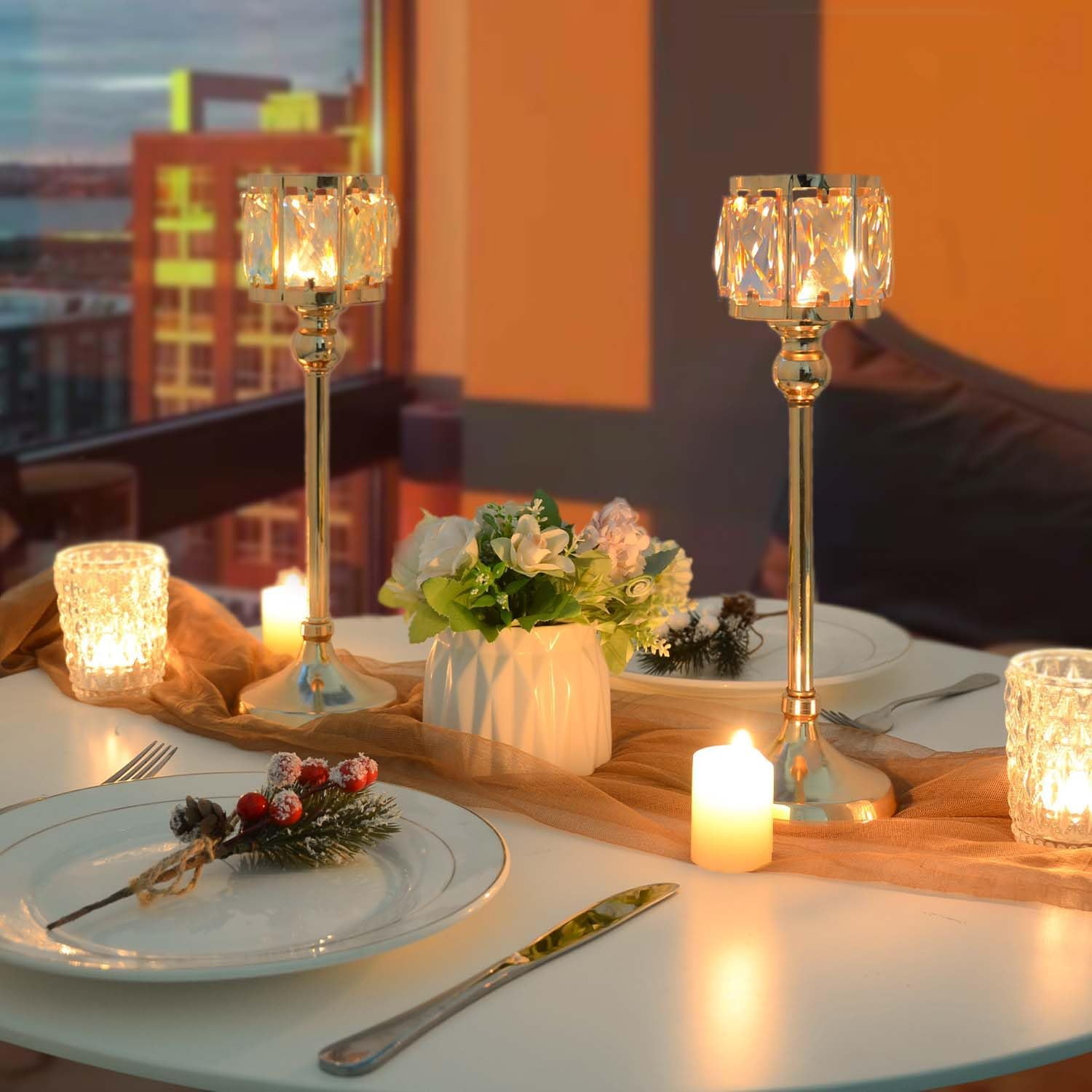 NANAHuang 3 Arms Crystal Bowl Tealight Candelabra Votive Candle Stand ...