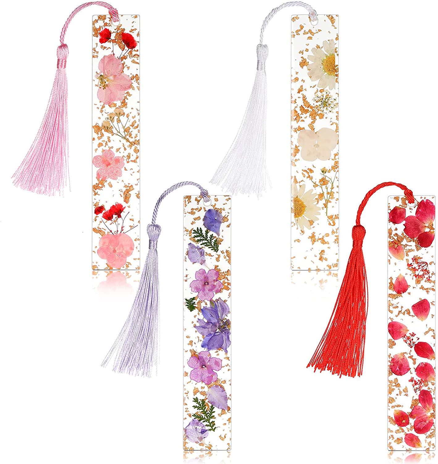 NANAHuang 4 Pieces Dried Flower Resin Bookmarks Handmade Transparent ...