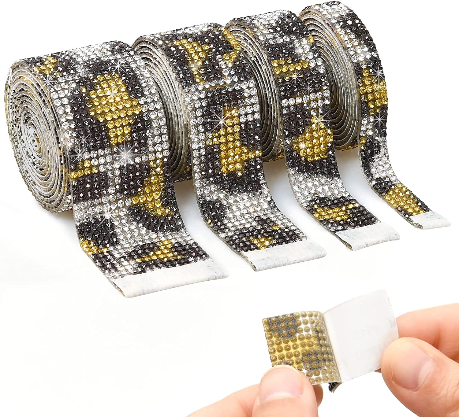 NANAHuang 4 Rolls Self Adhesive Rhinestone Diamond Crystal Gem Ribbon ...