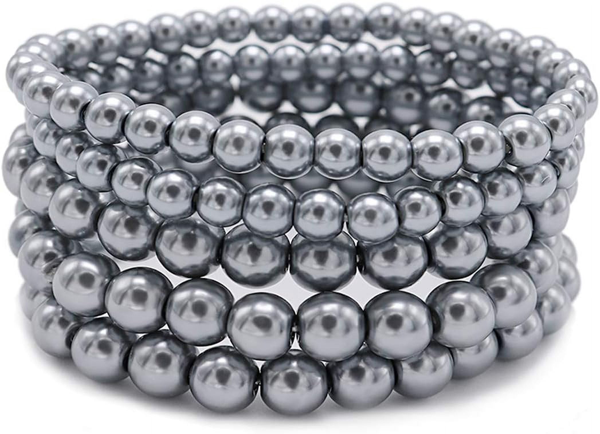 NANAHuang 5 Pcs Faux Pearl Bracelet Set for Women Beaded Stretch Strand ...