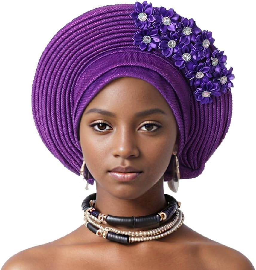 NANAHuang African Turbans for Women Nigerian Aso Oke Headwrap Auto Gele ...