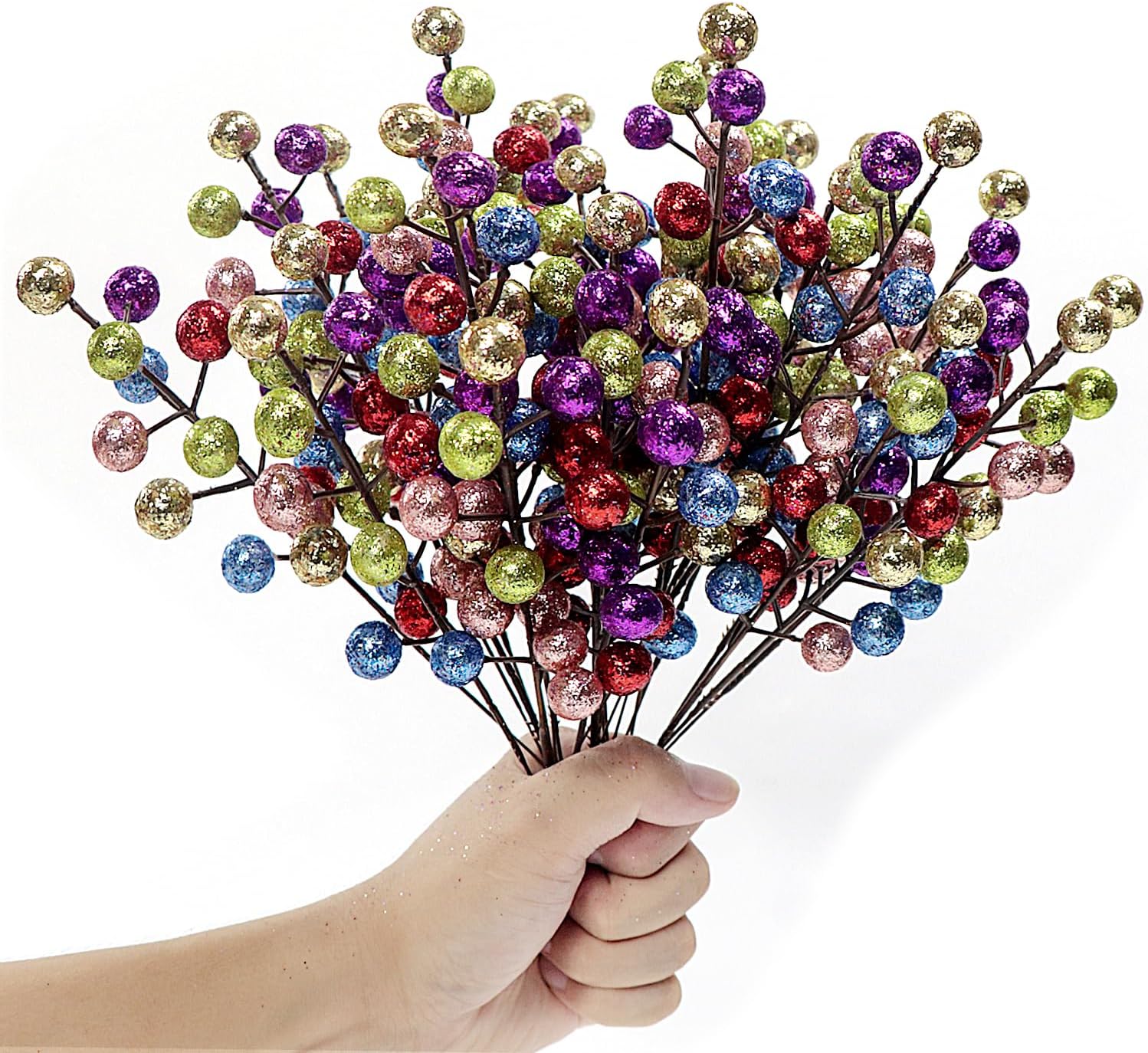 NANAHuang Artificial Blue Berry Stems, 24 Pack 8.7" Glitter Berries ...