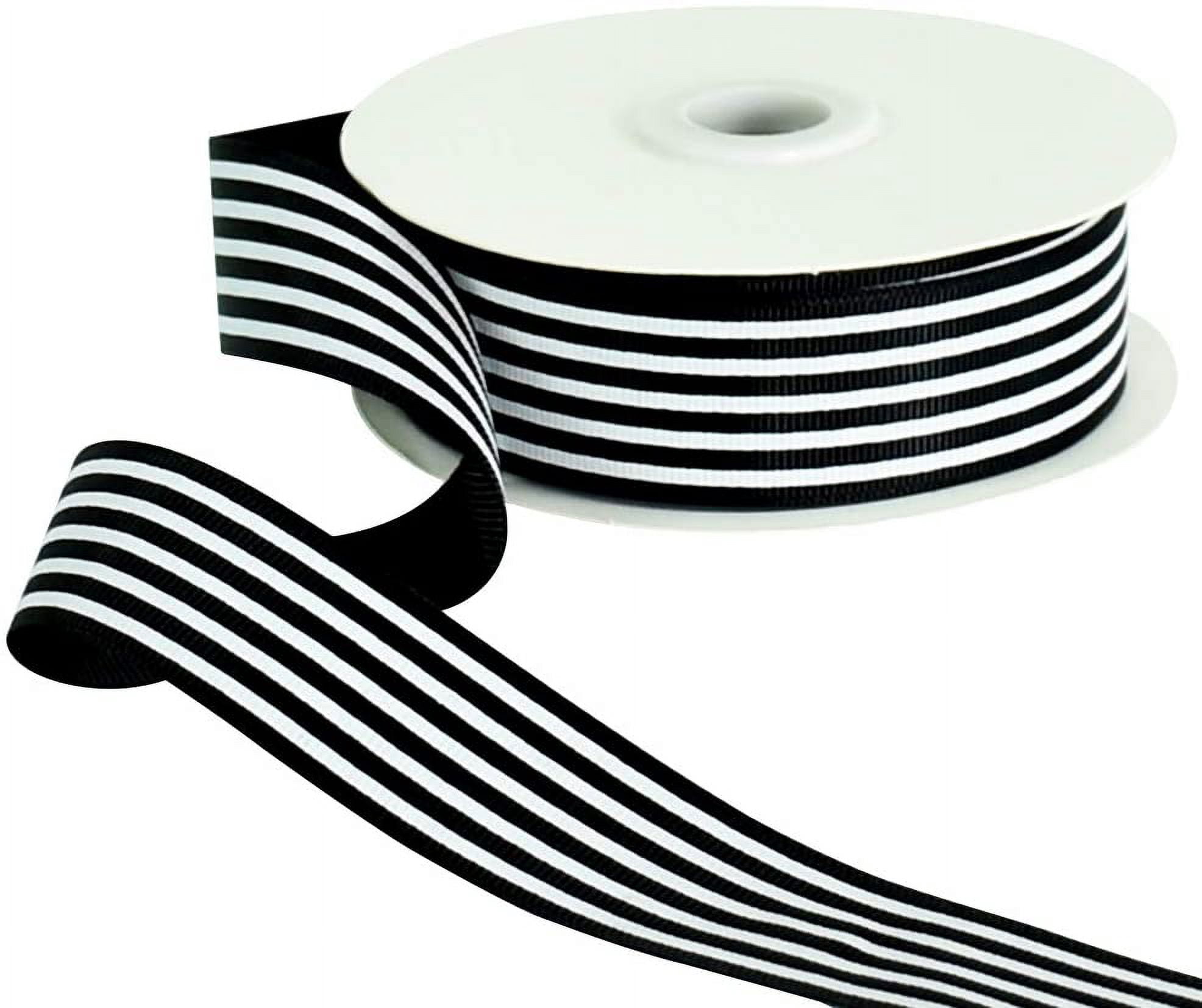 NANAHuang Black White Striped Ribbon 1 Inch Wide Fabric Grosgrain ...