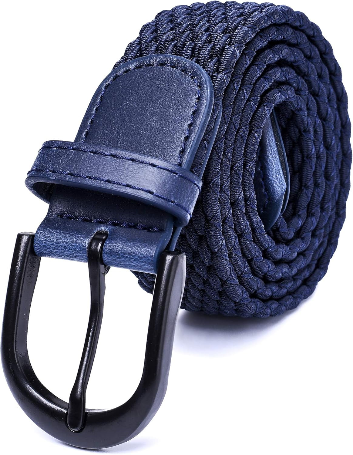 NANAHuang Braided Stretch Elastic Belts | Pin Oval Solid Black Belt ...