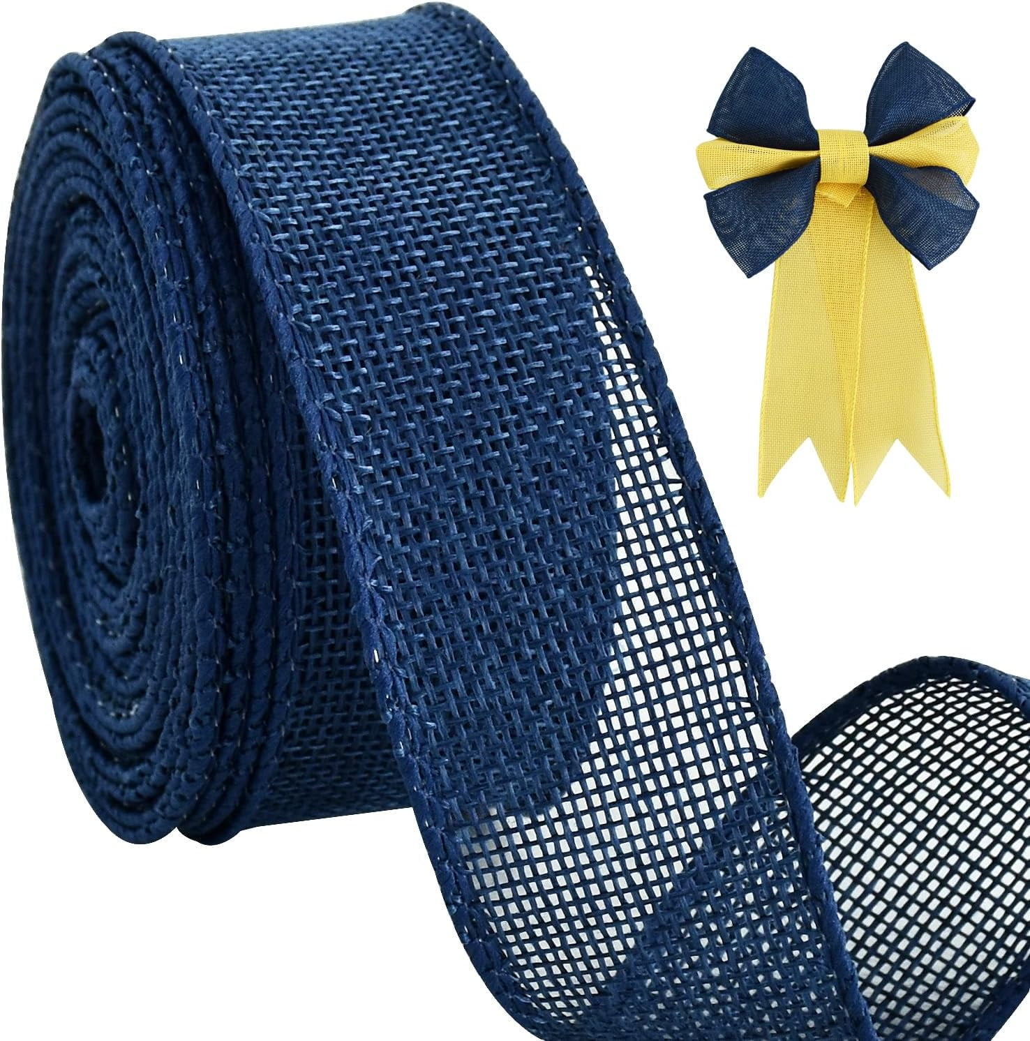 NANAHuang Burlap Wired Ribbon, 1-1/2 Inch Faux Burlap Ribbons, Royal ...