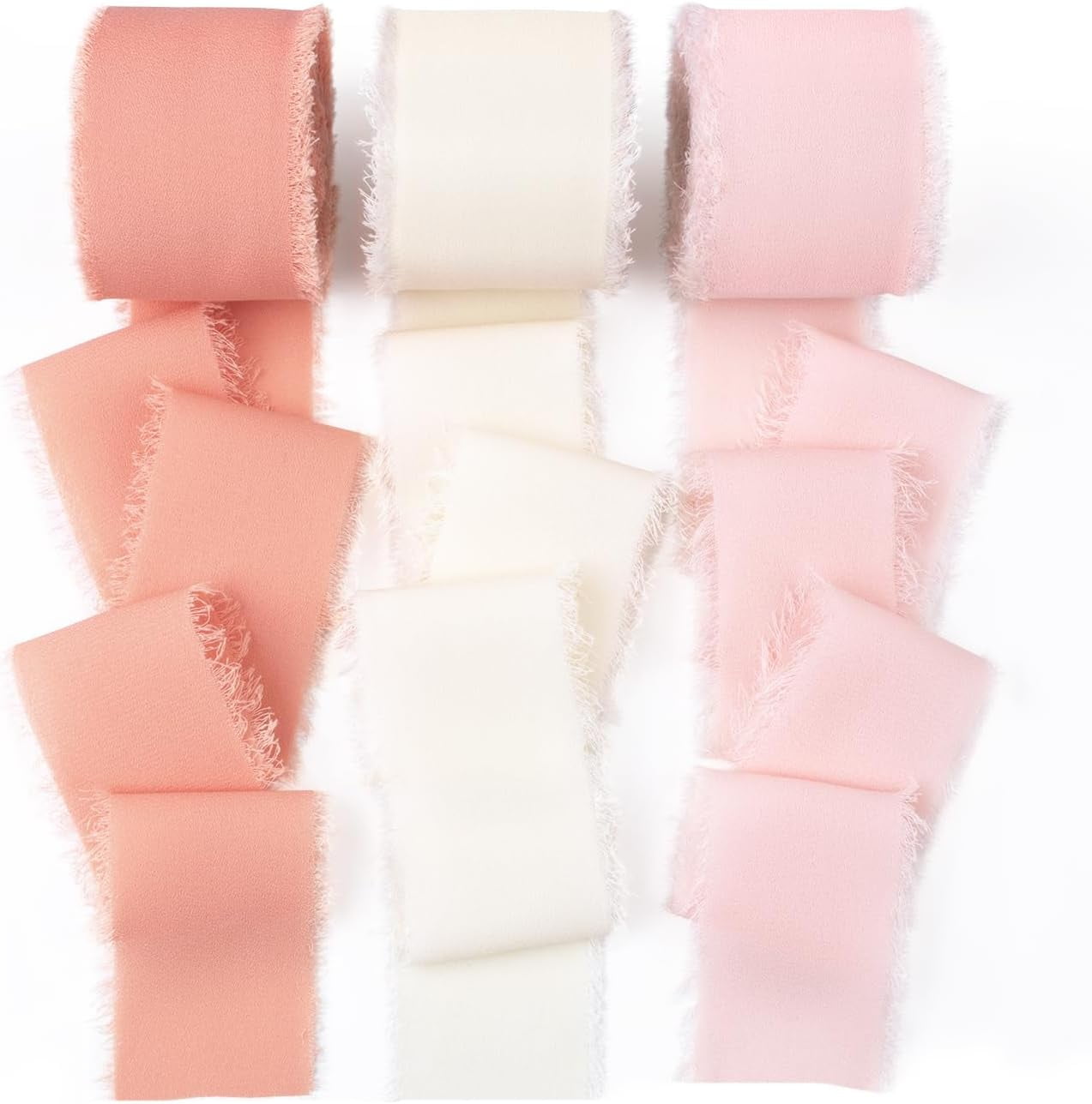 NANAHuang Chiffon Ribbon 6 Rolls Handmade Fringe Chiffon Silk Ribbon 1 ...