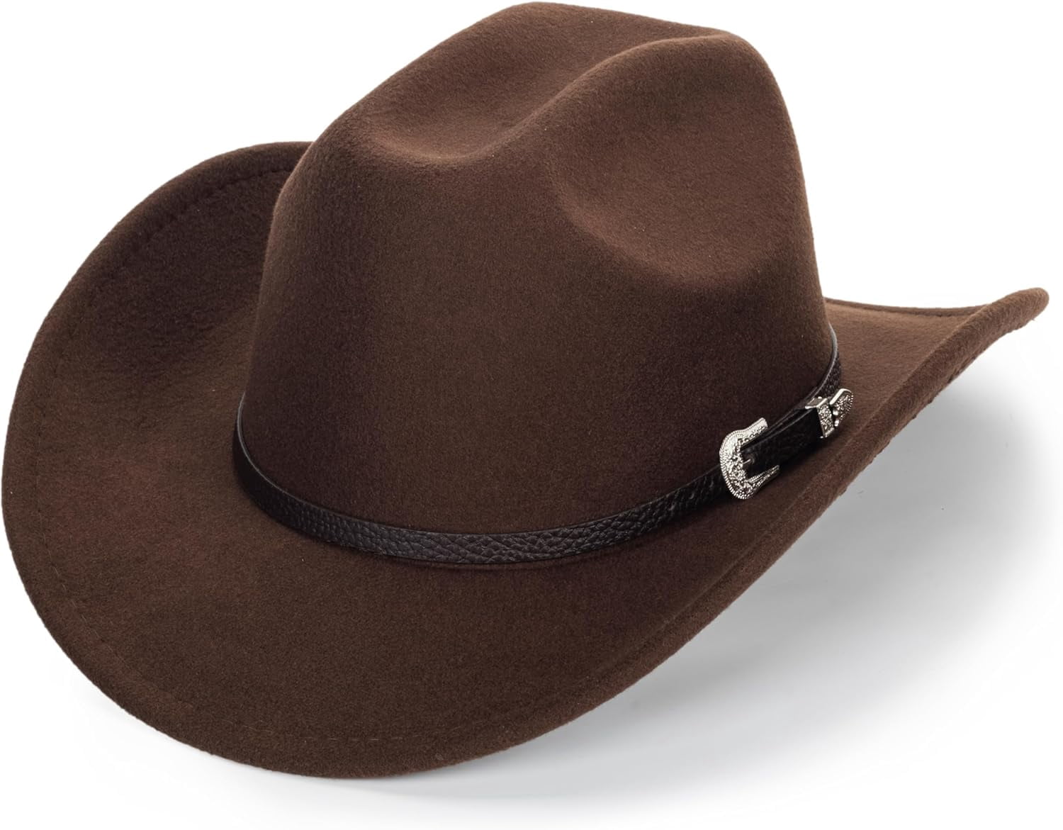 NANAHuang Classic Black Western Felt Roll Up Brim Cowboy and Cowgirl ...