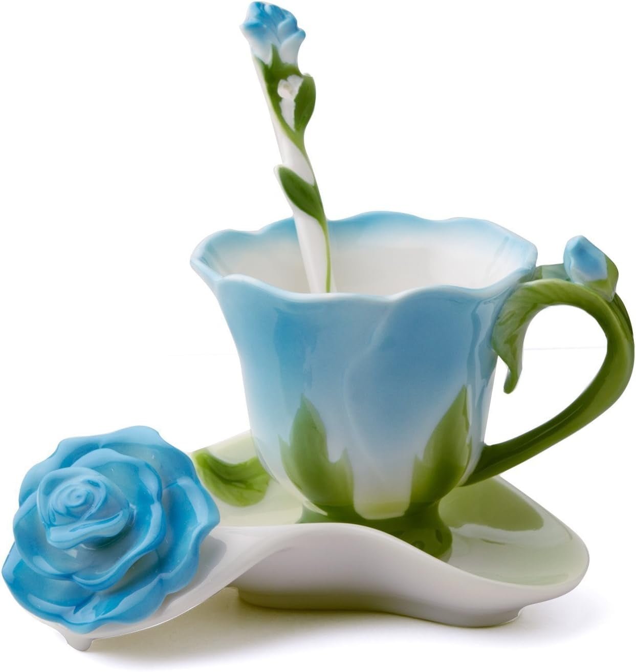 NANAHuang Creative 3D Rose Bone China Ceramic Coffee Mugs Afternoon Tea ...