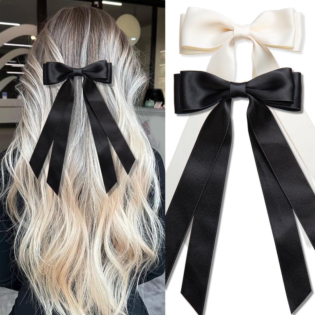 NANAHuang Hair Bows, 2 PCS Large Double Ribbon Bow for Women - Black ...