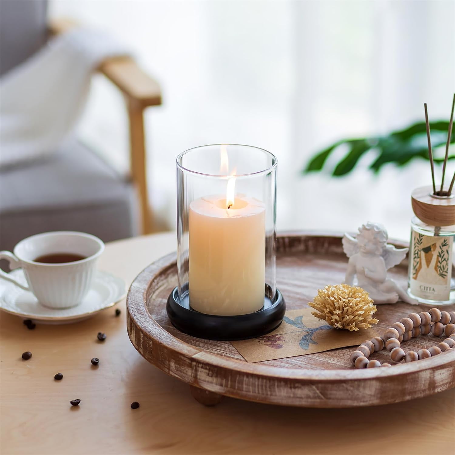 NANAHuang Hurricane Candle Holder Decor - Silver Clear Glass Pillar ...