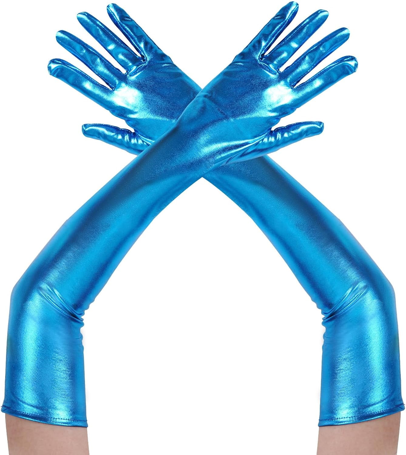 NANAHuang Long Shiny Metallic Spandex Glove Elbow Length Opera Gloves ...