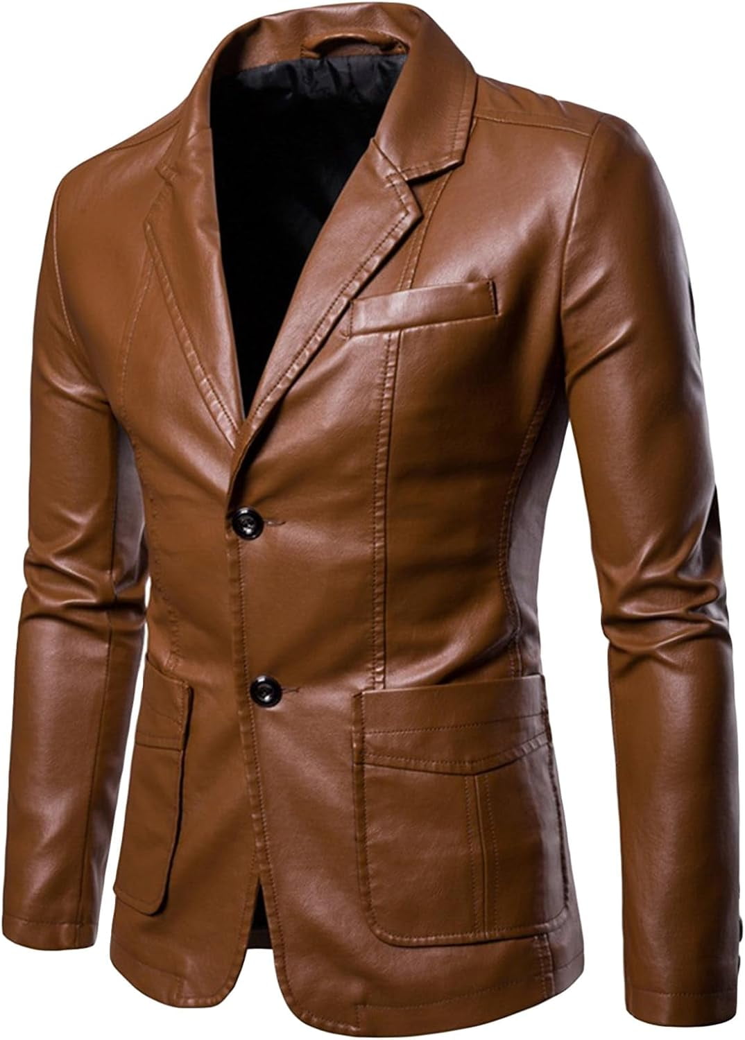 NANAHuang Men's Notch Collar Suit Leather Jacket Slim 2 Button Fall Winter Blazer Jacket ...