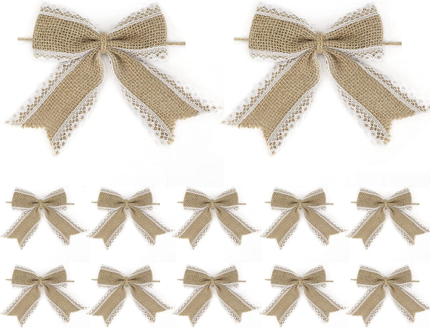 NANAHuang Natural Burlap Bows 6 Inch Premade Rustic Jute Ribbon Bows ...