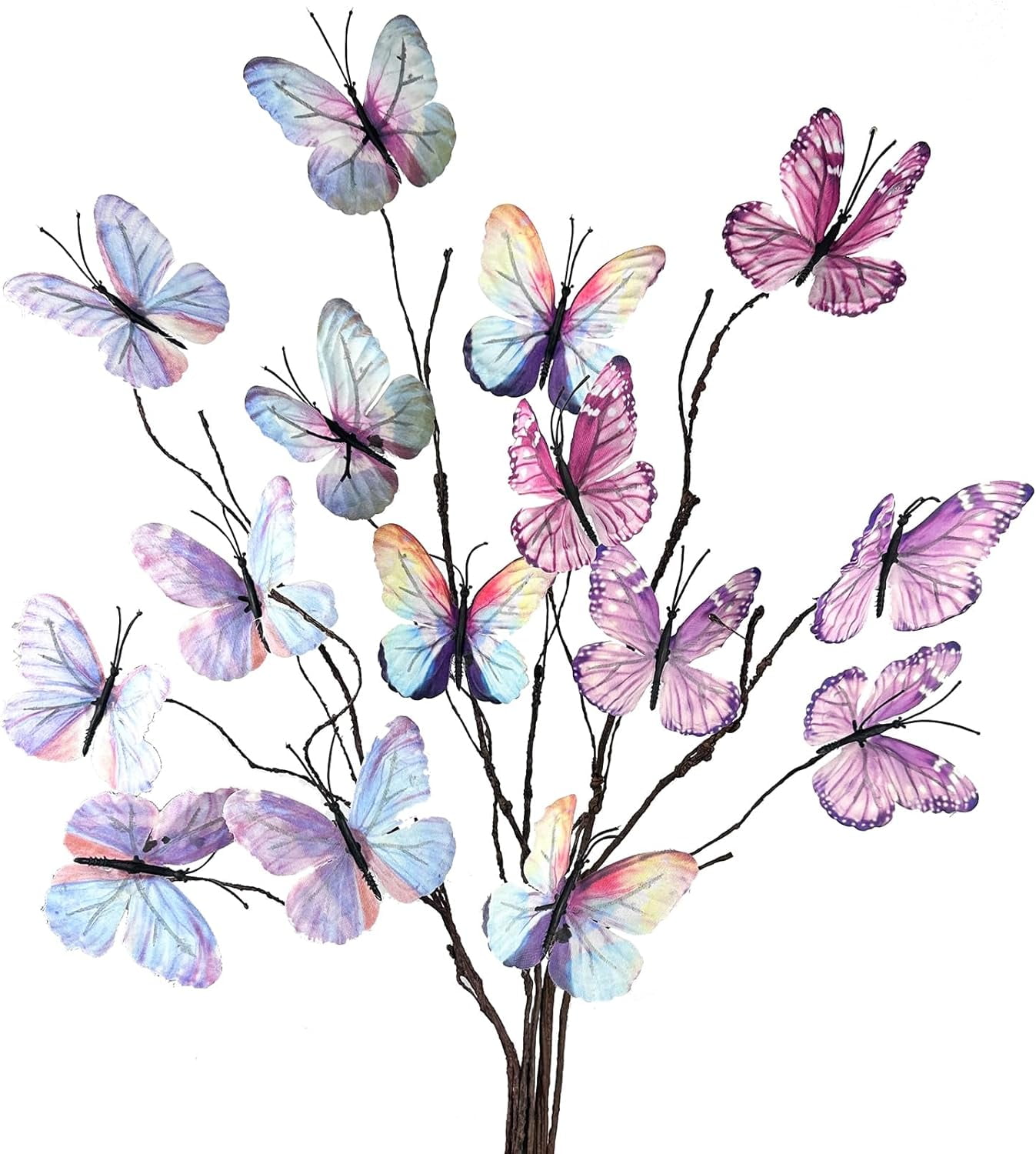 NANAHuang Purple Butterfly Decorations, Silk Butterfly Stems Artificial ...