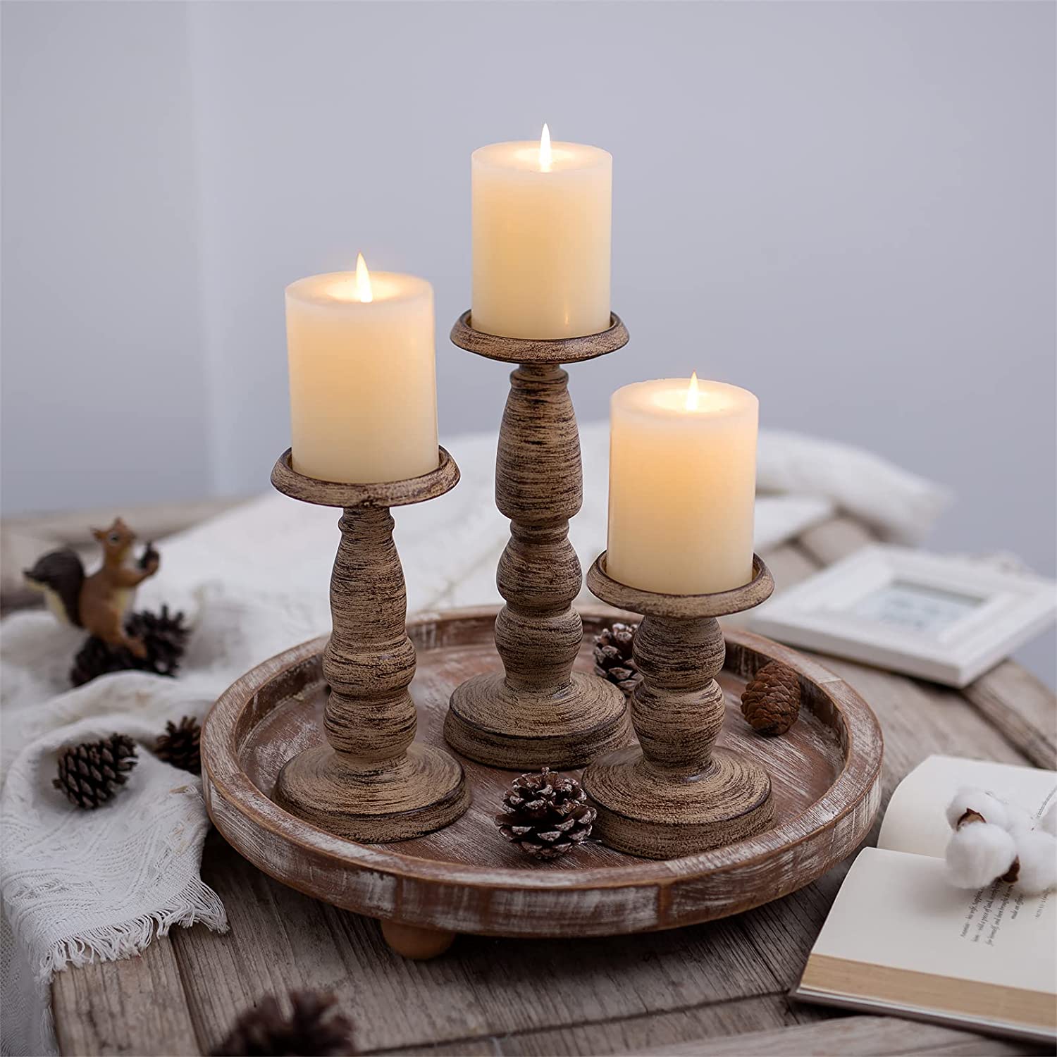 NANAHuang Retro Candle Holder for Pillar Candles Black Candleholder Set ...