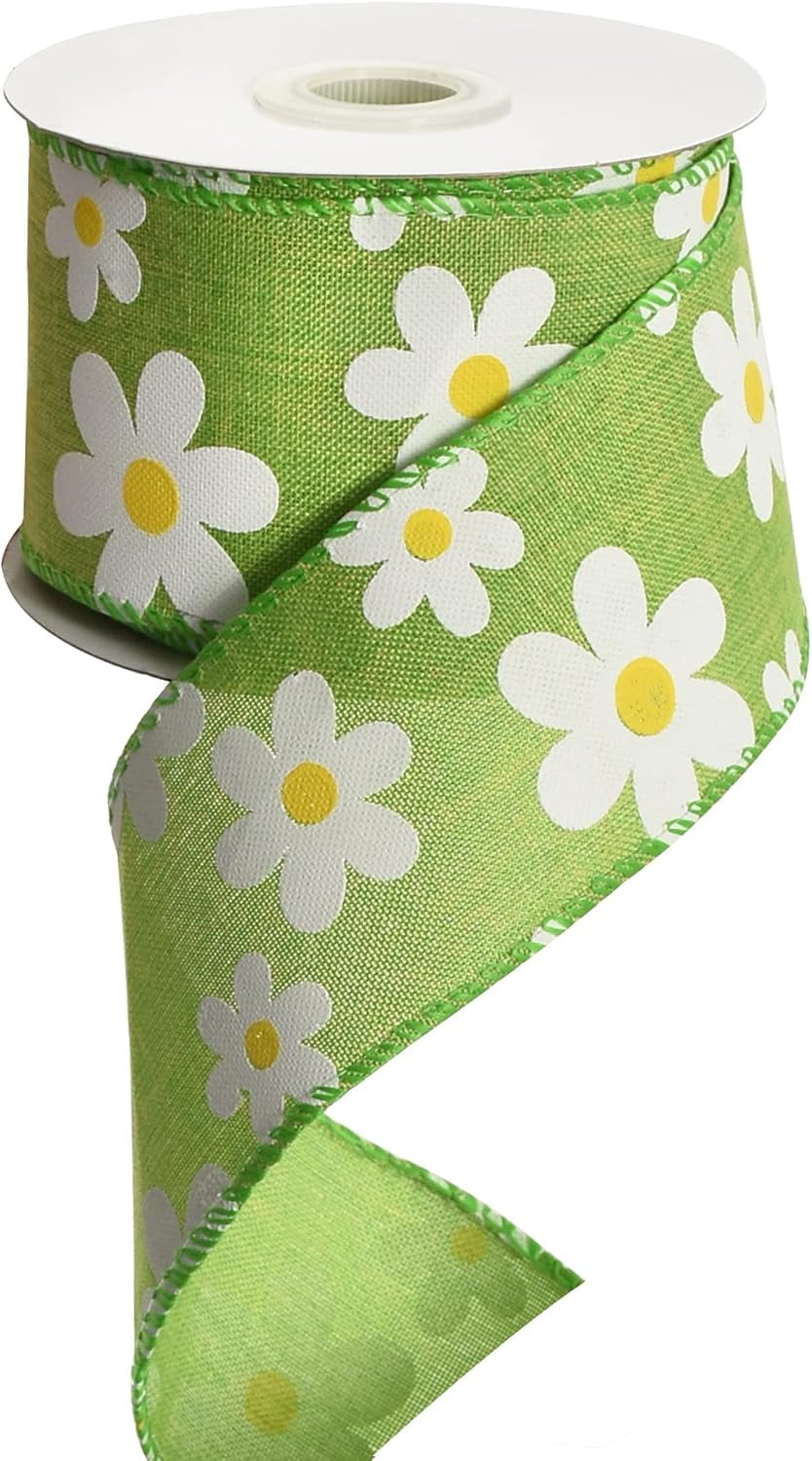 NANAHuang Spring Ribbons, Flower Daisy Burlap Ribbon, 2.5 Inch x 10yds ...