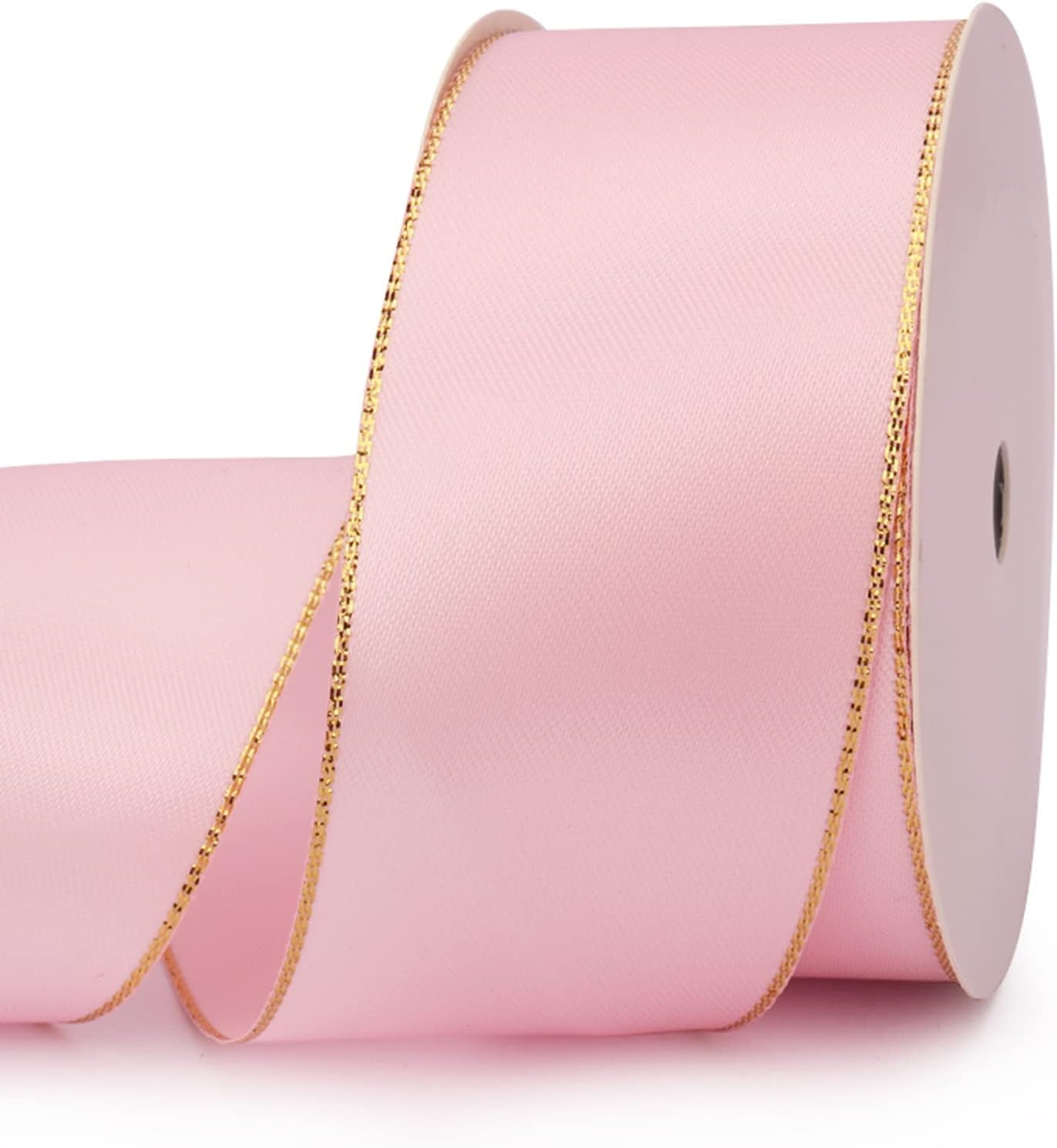 NANAHuang White Double Faced Satin Ribbon with Gold Edge, 1” Polyester ...