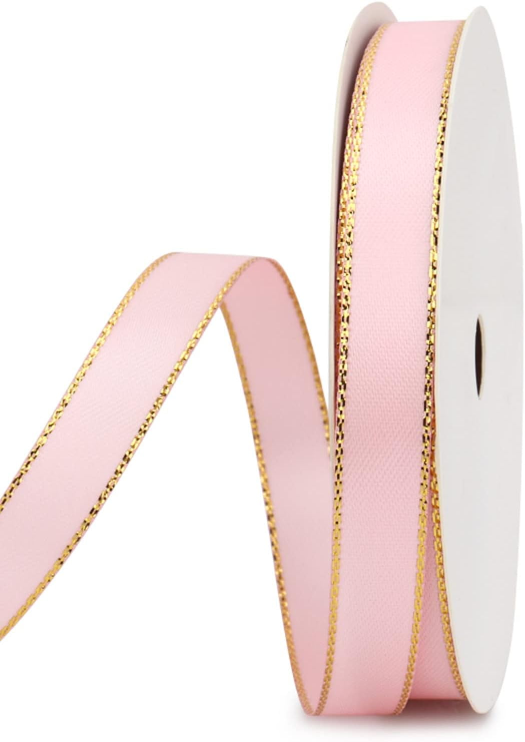 NANAHuang White Double Faced Satin Ribbon with Gold Edge, 1” Polyester ...