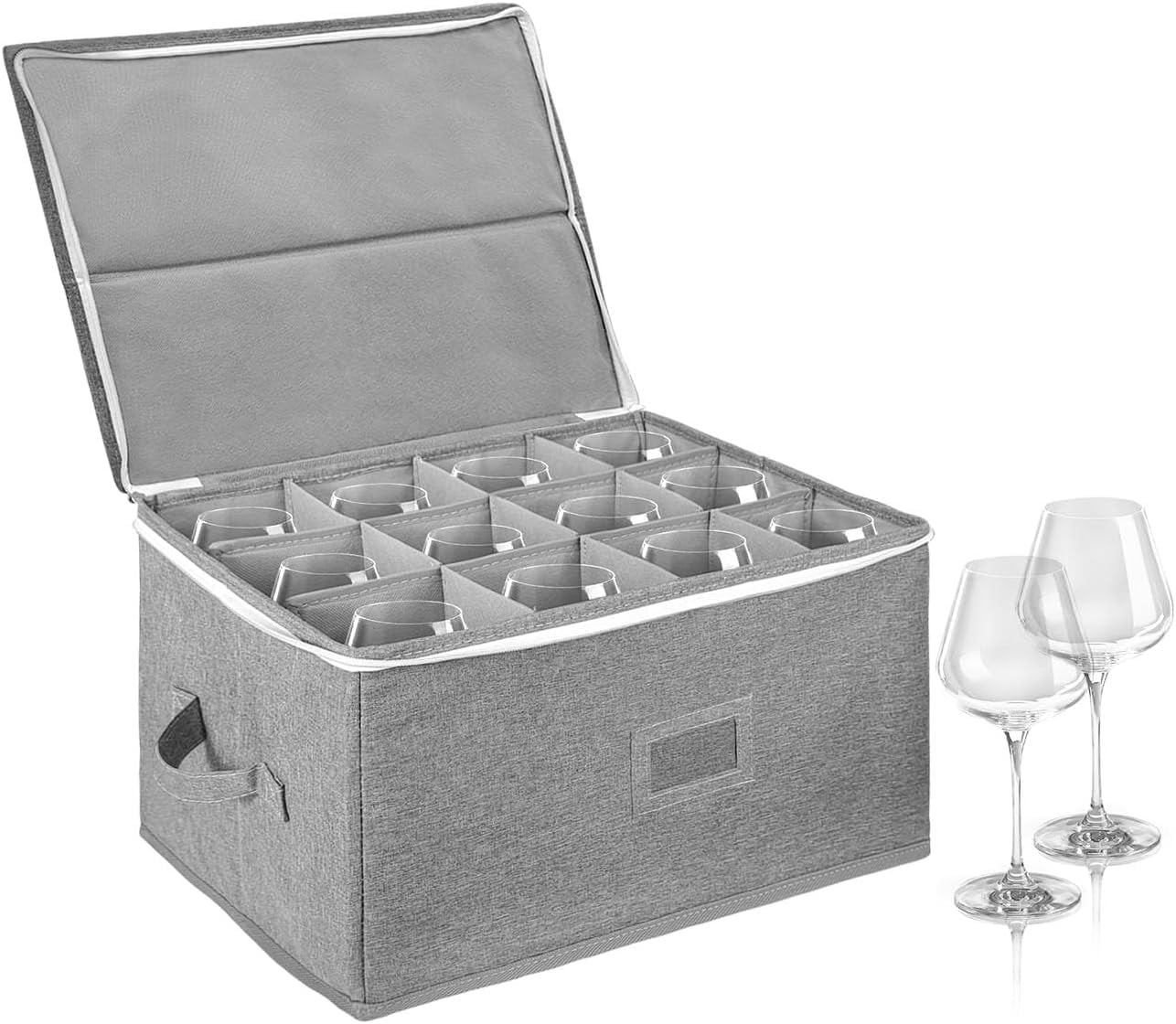 NANAHuang Wine Glass Storage Box with Dividers, Glassware Storage ...