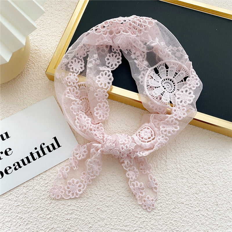 NANAHuang Women Trianglar Scarf Lace Embroidery Crochet Floral Small ...