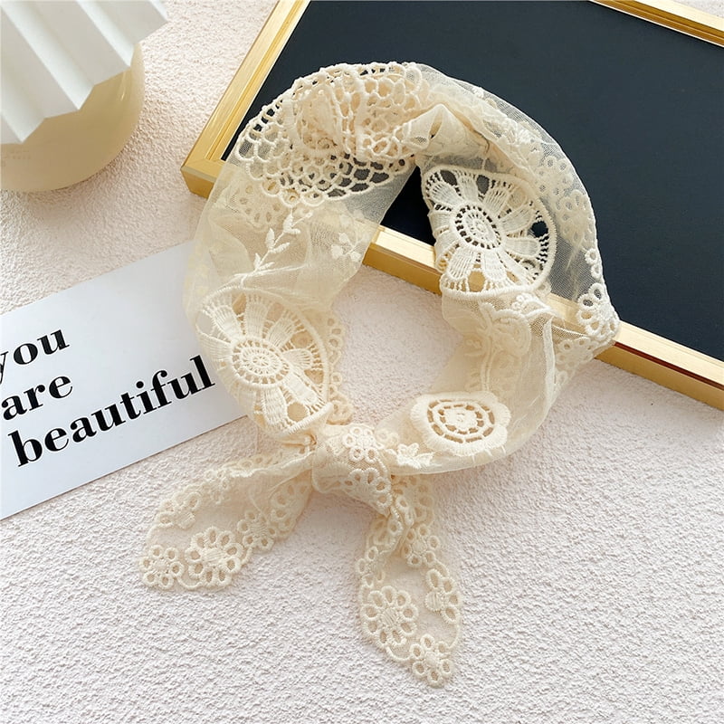 NANAHuang Women Trianglar Scarf Lace Embroidery Crochet Floral Small ...