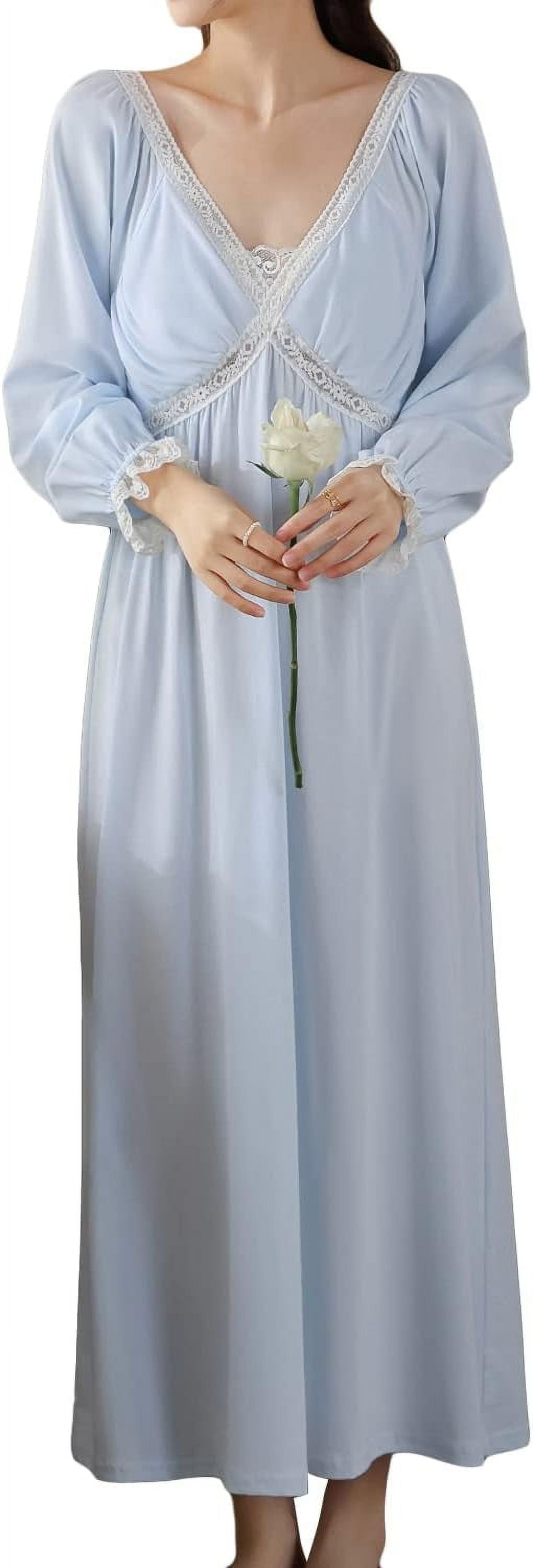 NANAHuang Women's Cotton Blend Nightgown Victorian Vintage Sleep Dress ...