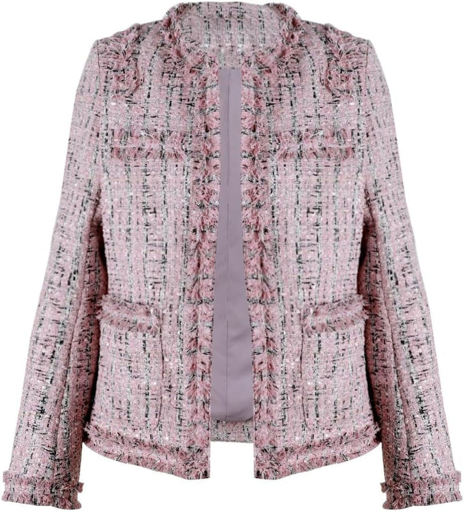 NANAHuang Women's Fall Business Casual Tweed Blazer Jacket Collarless ...