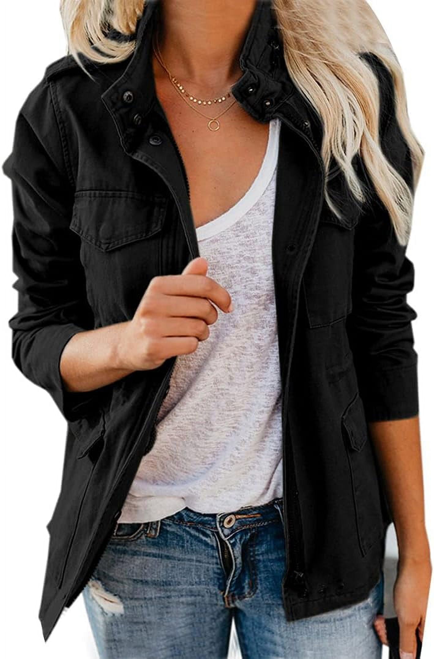 NANAHuang Women's Fall Stand Collar Zip Up Military Cotton Utility ...