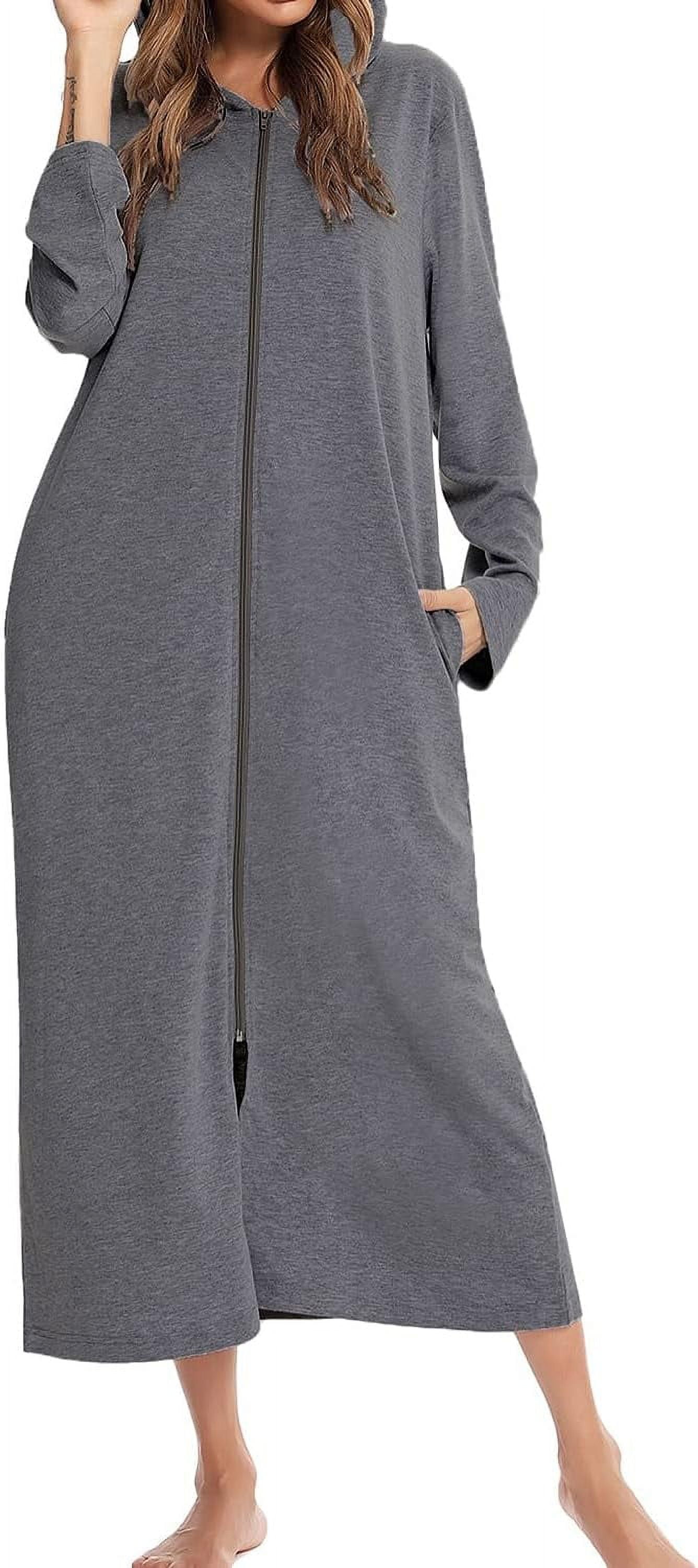 NANAHuang Women's Long Robe Zip Up Hoodie House Coat Pocket Long Sleeve ...