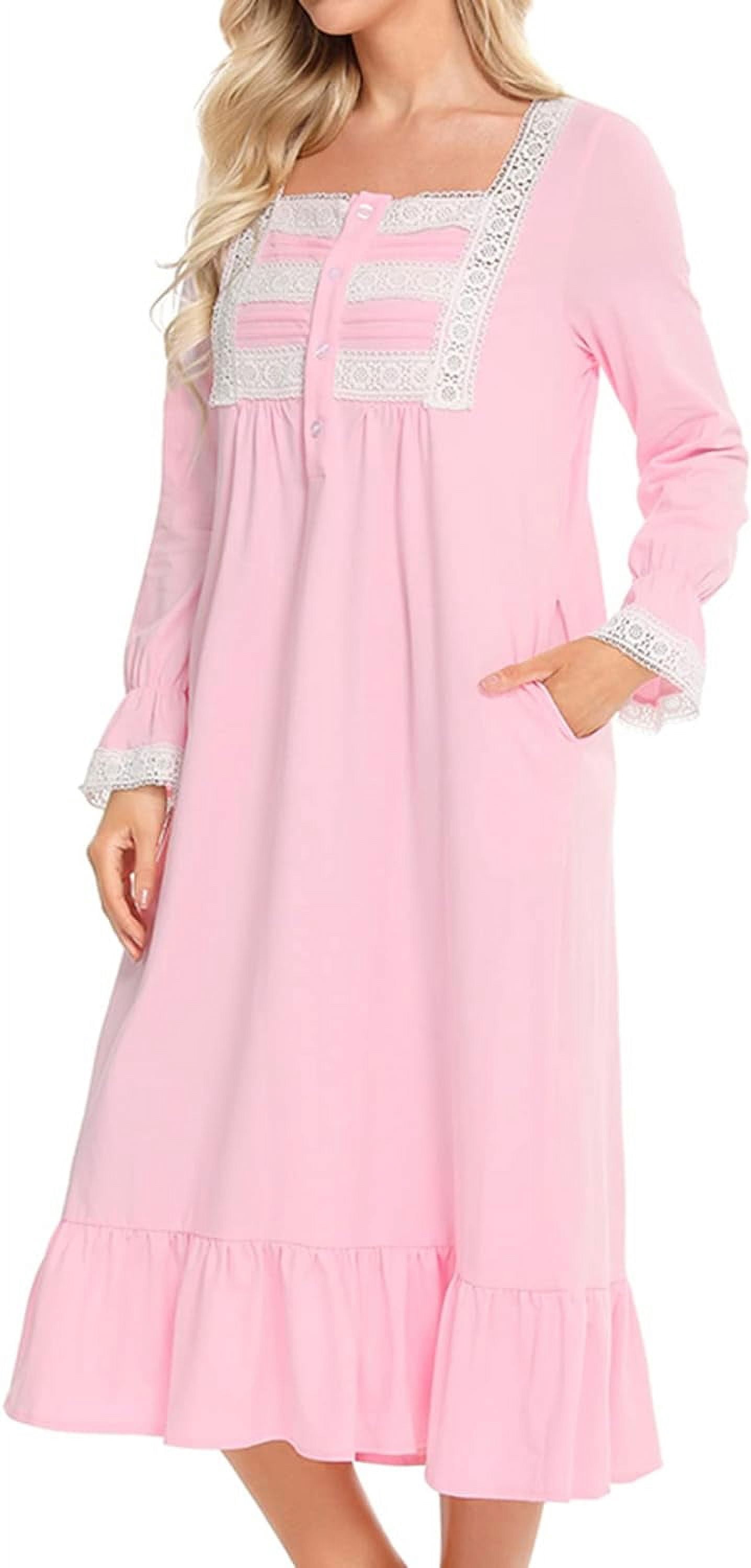 NANAHuang Women's Long Sleeve Victorian Nightgown Soft Lace Frill ...