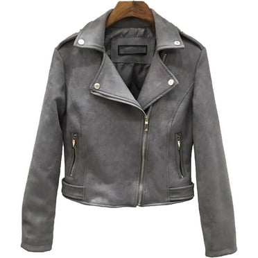 Scoop Women's Faux Suede Oversized Moto Jacket with Faux Fur Lining - Walmart.com