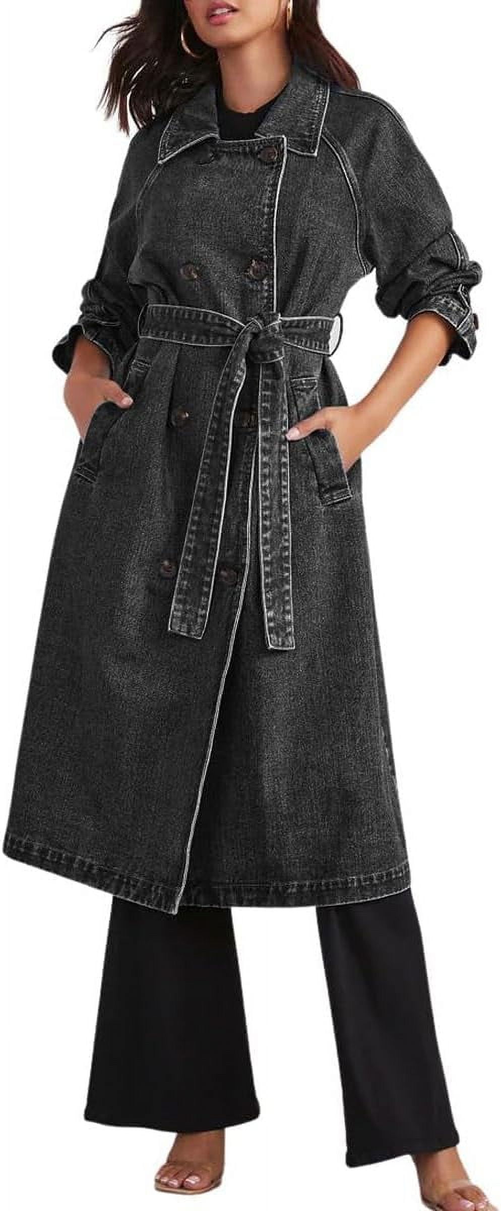 NANAHuang Women's Vintage Midi Long Jean Jacket Loose Fit Double ...