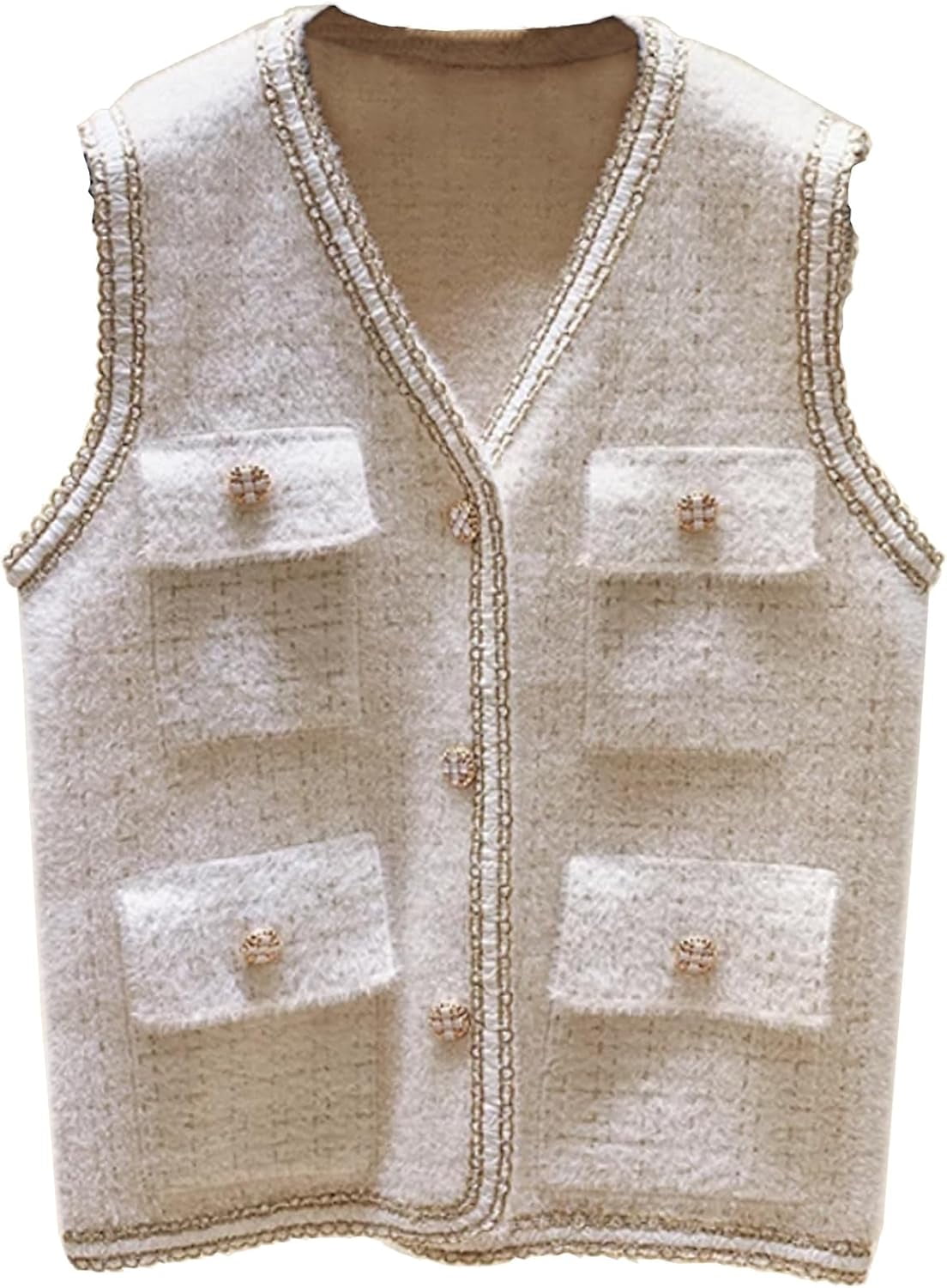 NANAHuang Womens Tweed Blazer Vest for Work Business Casual,V Neck Open ...