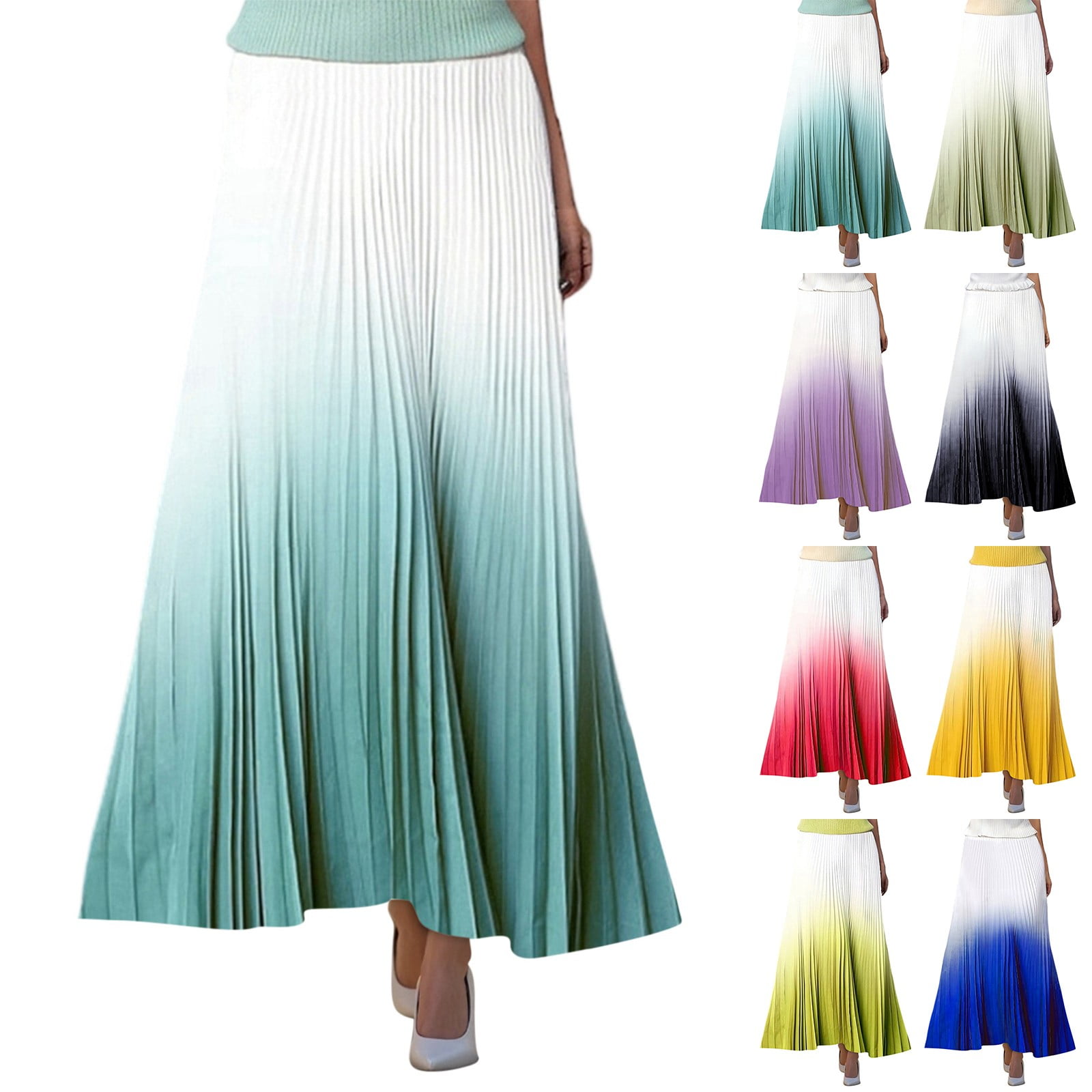 NANAIQ Maxi Skirts for Women 2025 - Long Flowy Pleated Gradient Skirt ...
