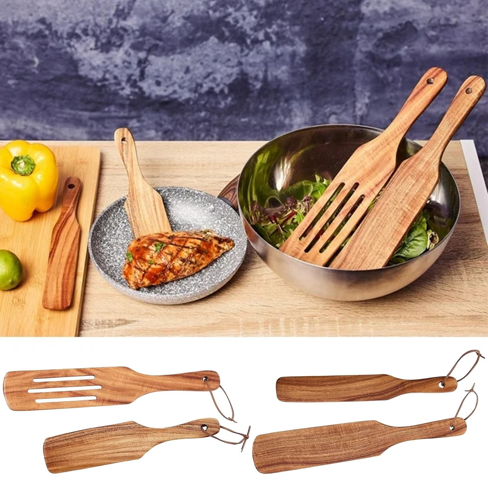 NANDIYNZHI Big Deals Teak Wood Spurtle Set Pack Of 4 Wooden Utensils ...