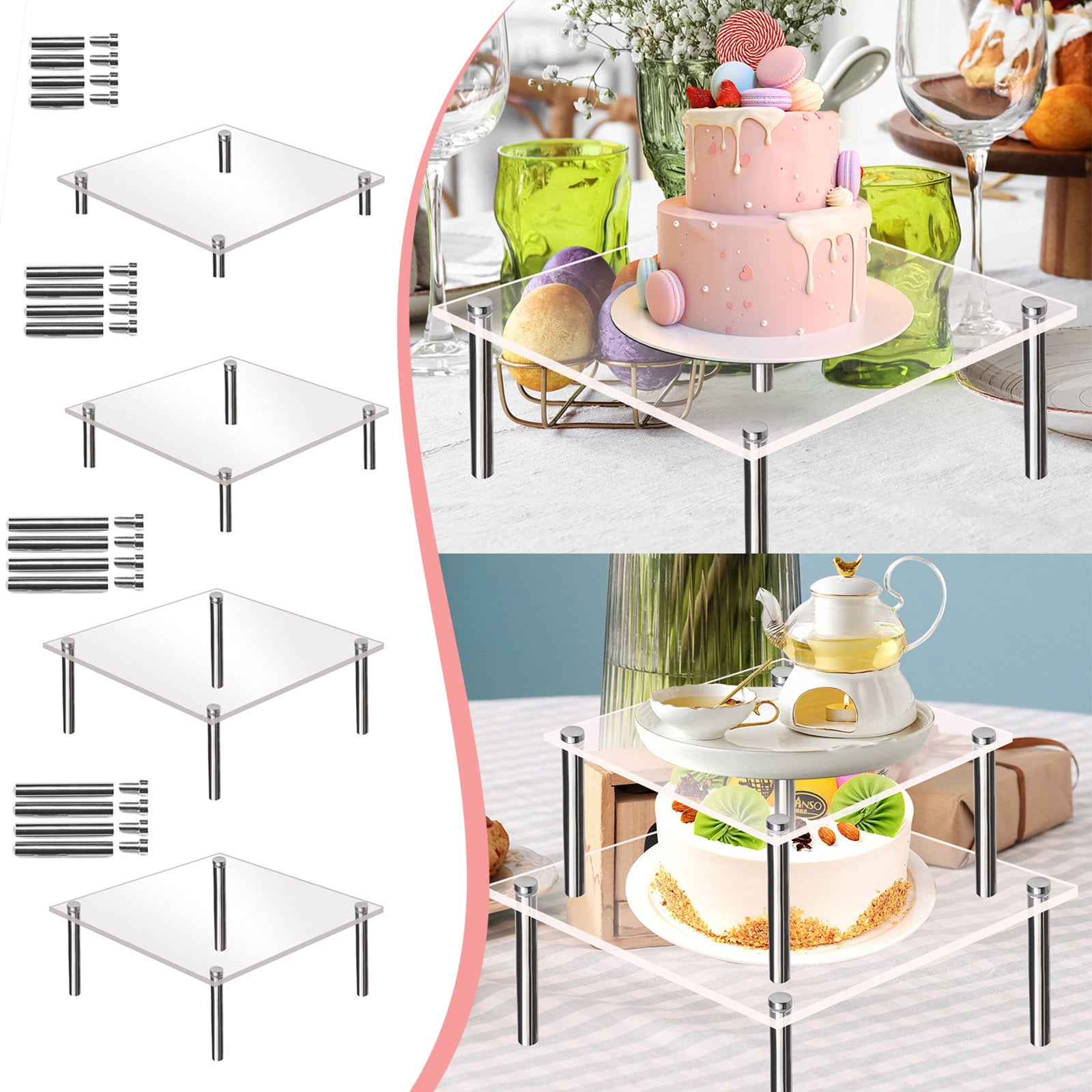 NANDIYNZHI cake stand Clear Acrylic Cake Display Stand Square Metal ...