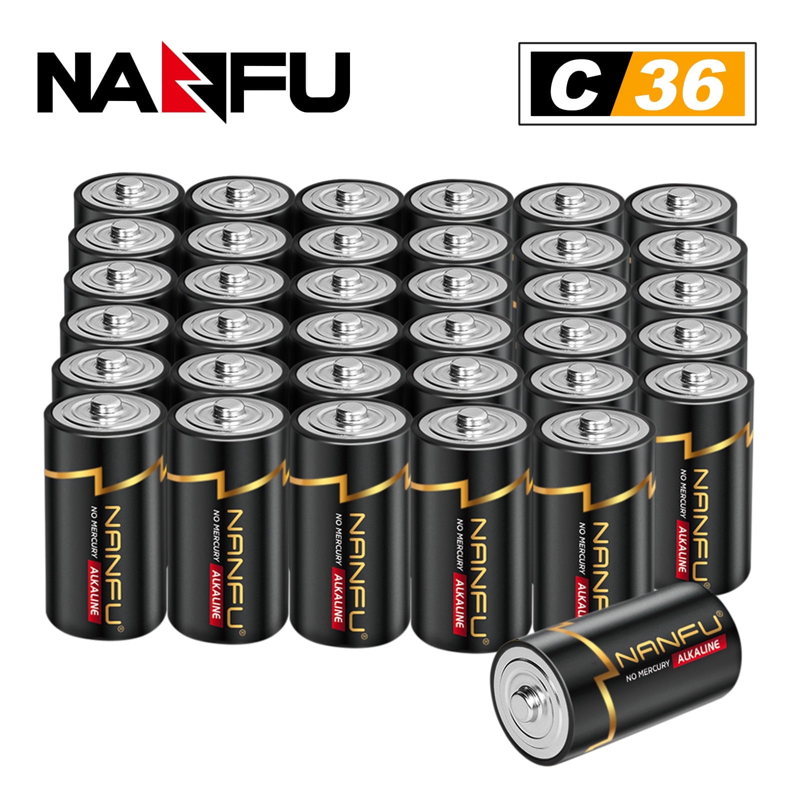NANFU Alkaline C Batteries (36 Count), Alkaline C Cell Batteries, 1.5 ...
