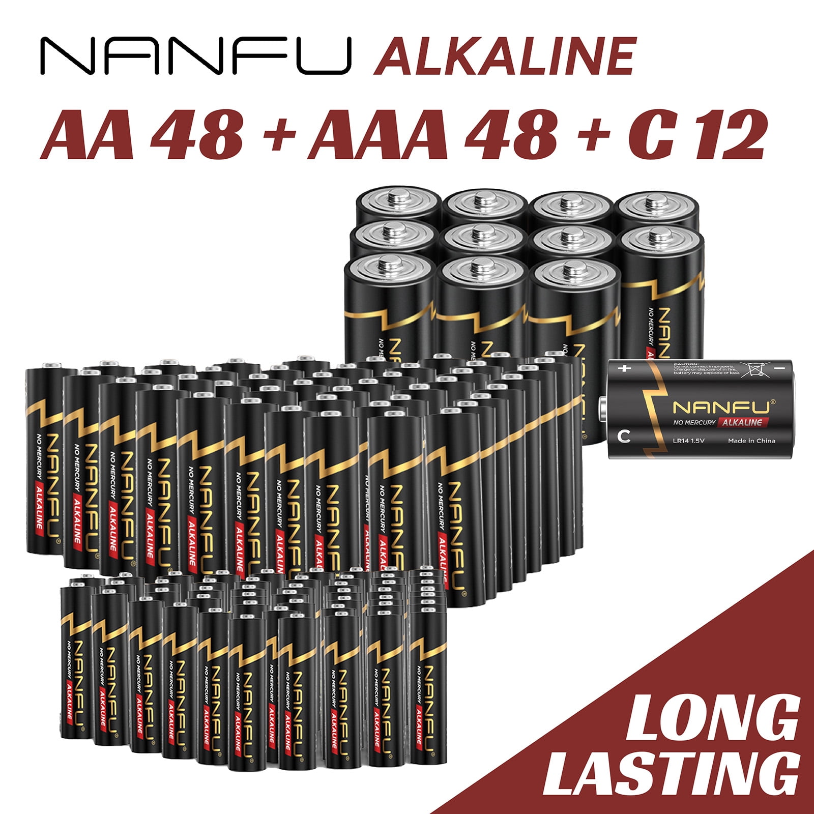 NANFU 96-Piece AA/AAA Battery Combo & 12-Pack C Cell Batteries - 10 ...