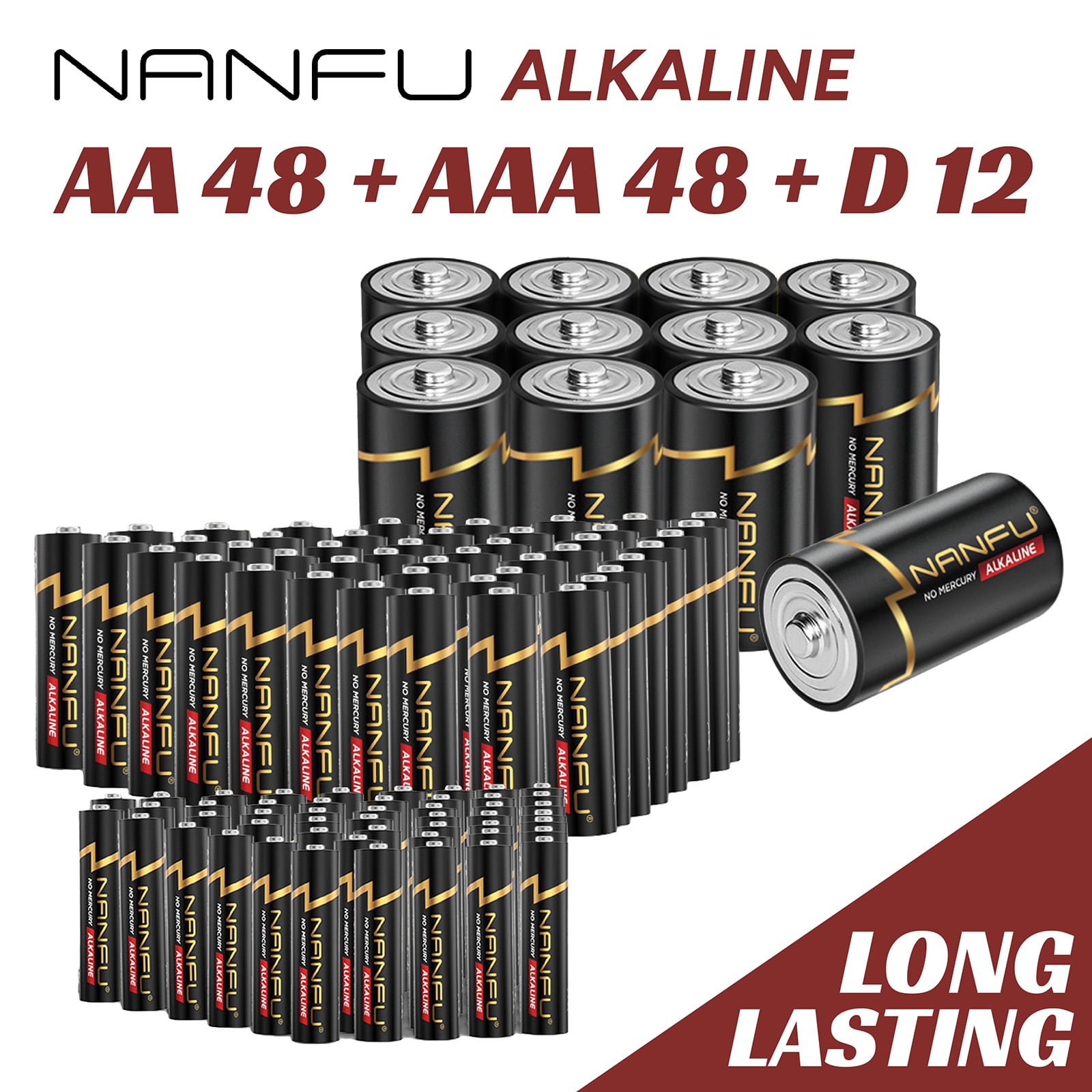 NANFU 96-Piece AA/AAA Battery Combo & 12-Pack D Cell Batteries - 10 ...